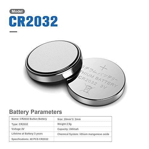 GutAlkaLi CR2032 Lithium 3V Battery, Electronic Coin Cell Button for Toys Calculators Watches (40 Pcs)