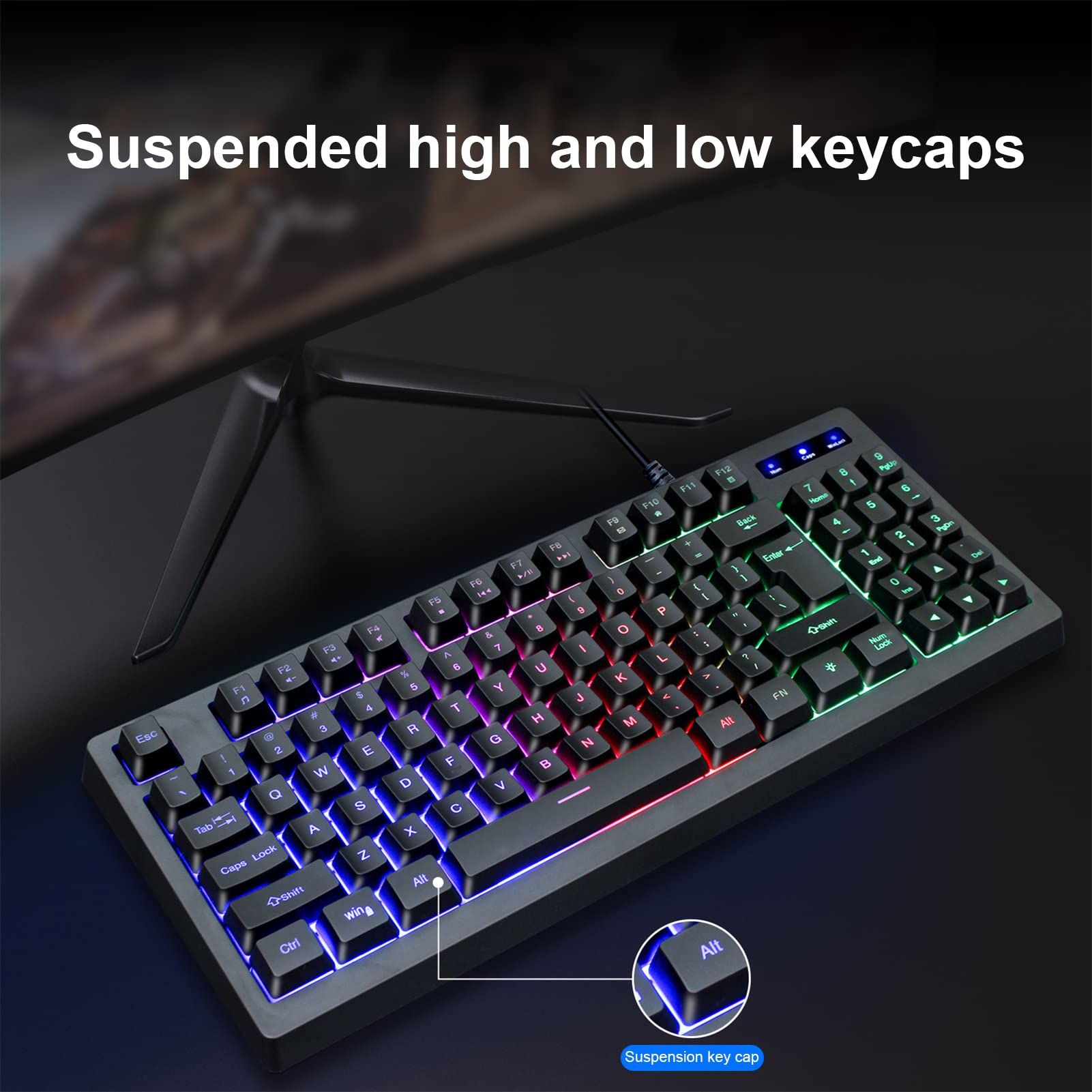 Acogedor ed Colorful RGB Backlight Mechanical Gaming Keyboard for Computer PC, Suspended High and LoMechanical Illuminated Keyboard, 89 Keys USB Wirw Keycaps
