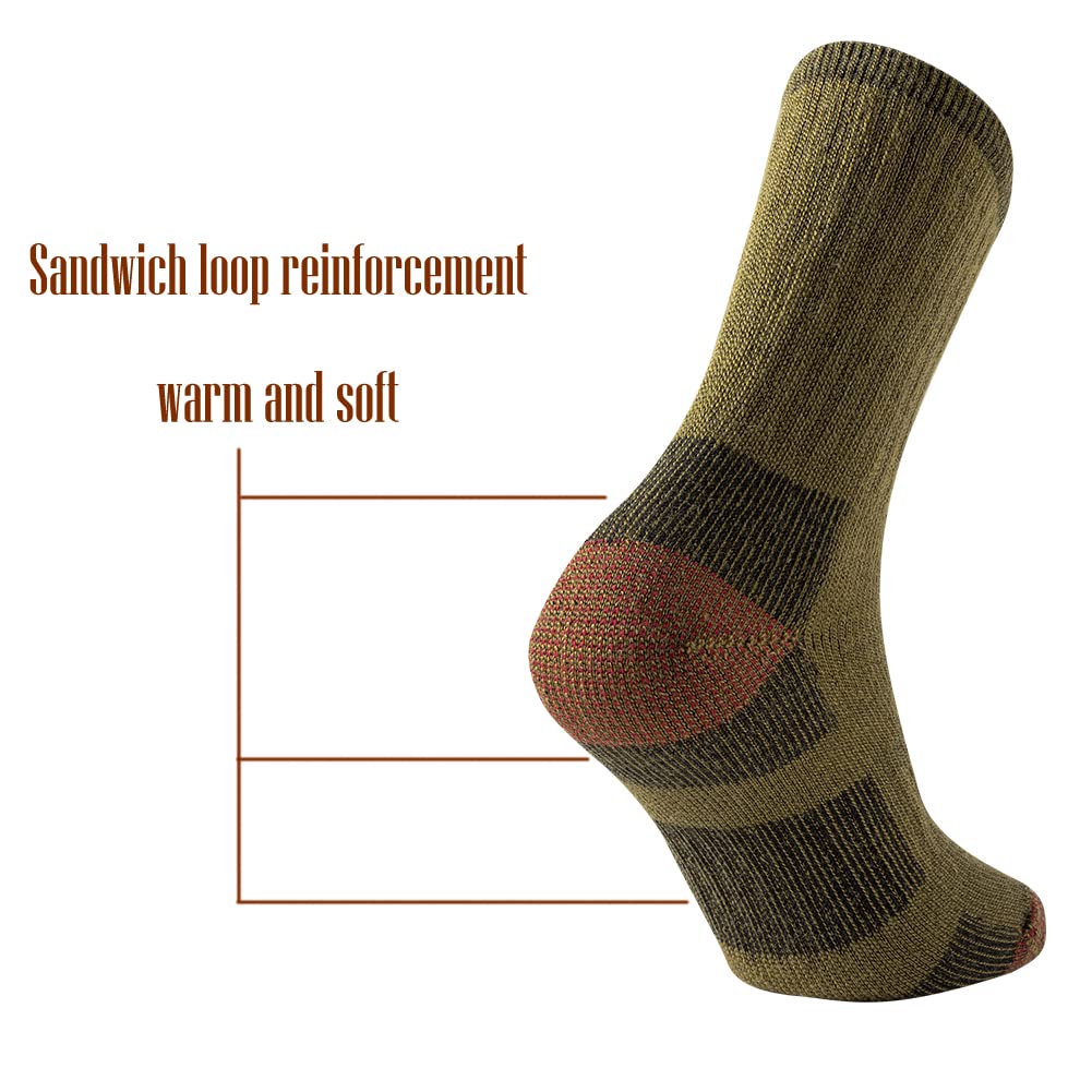 ACOL 78% Merino Wool Socks for Men Reinforced Toe Heel Thick Moisture Wicking Terry-Loop Cushioned Outdoor Hiking Running