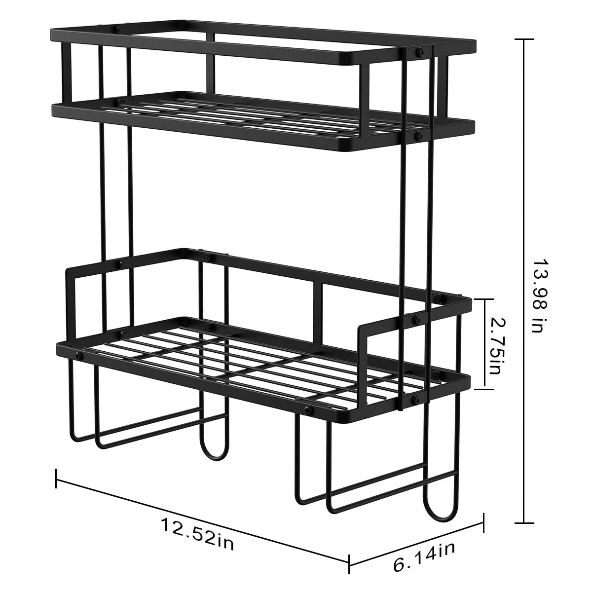 FLOLXNB 2 Tier Bathroom Storage Shelf, Wooden Toilet Shelf Organizer, Over The Toilet Storage Shelf,Toilet Storage Rack with Paper Holder and Hooks, No Drilling Wall Mounted Storage Rack, Black