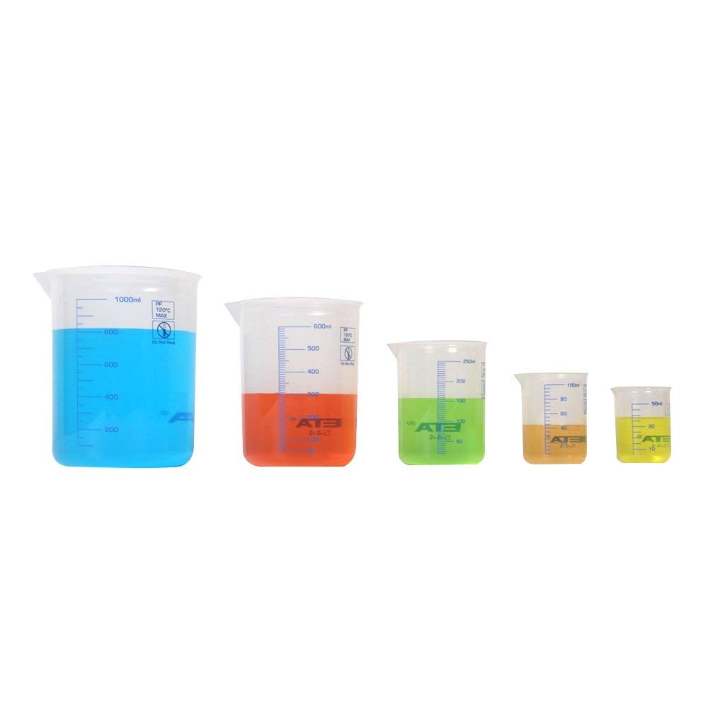 hand2mind Nestable Graduated Beakers, Plastic Beakers for Kids, Polypropylene Measuring Beaker, Beaker Set, Science Lab Equipment, Chemistry Set Supplies, Science Laboratory Supplies (Set of 5)