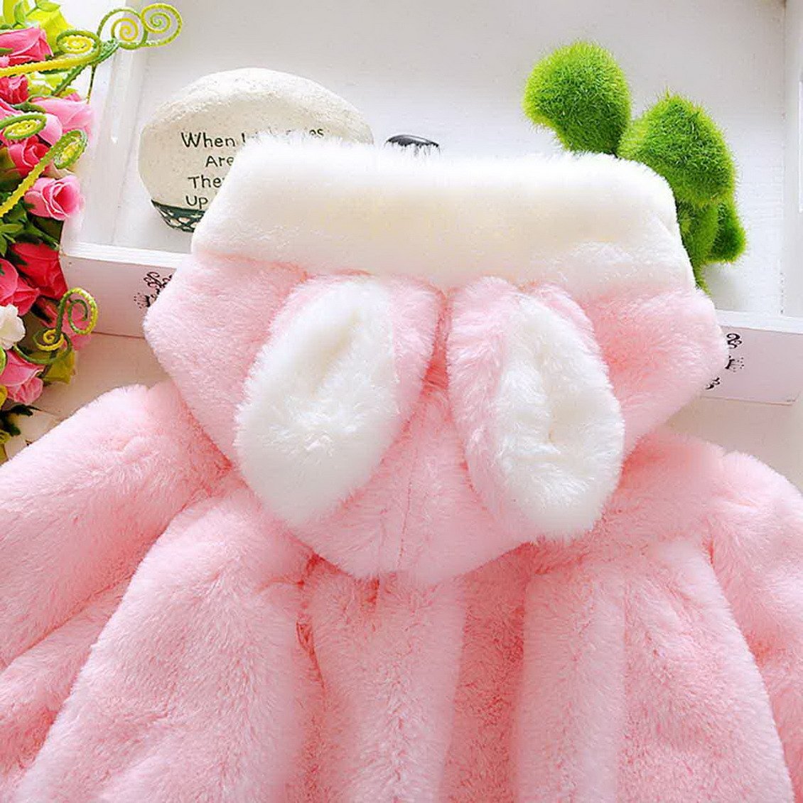 Happy Cherry Kids Infant Girls Fur Fleece Lapel Coat Winter Warm Jacket Cloak Capes Outfit Windproof Clothes for 6-12 Months Pink