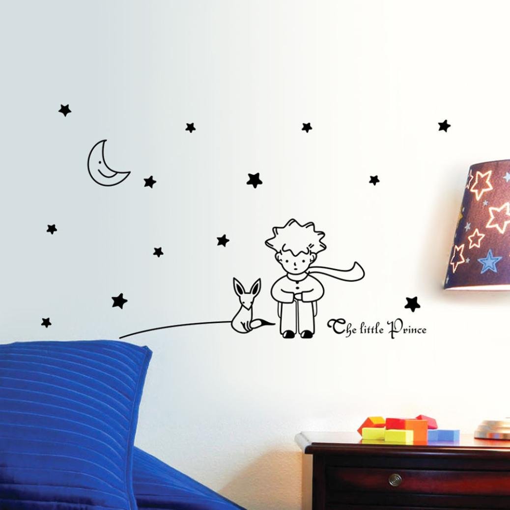 Hatop Stars Moon The Little Prince Boy Wall Sticker Home Decor Wall Decals Kids Bedroom (Black)