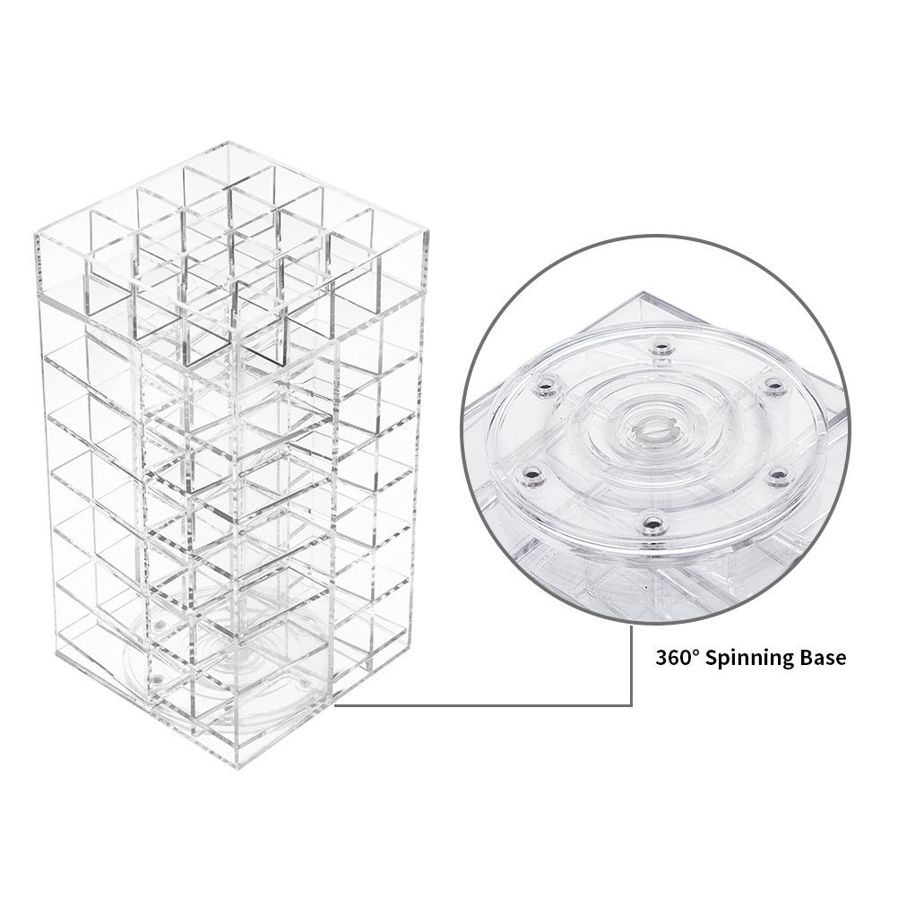 HBlife Lipstick Holder, Acrylic Rotating 64 Lipstick Tower Organizer Spinning Lipstick Tower Lipgloss Holder with Removable Dividers