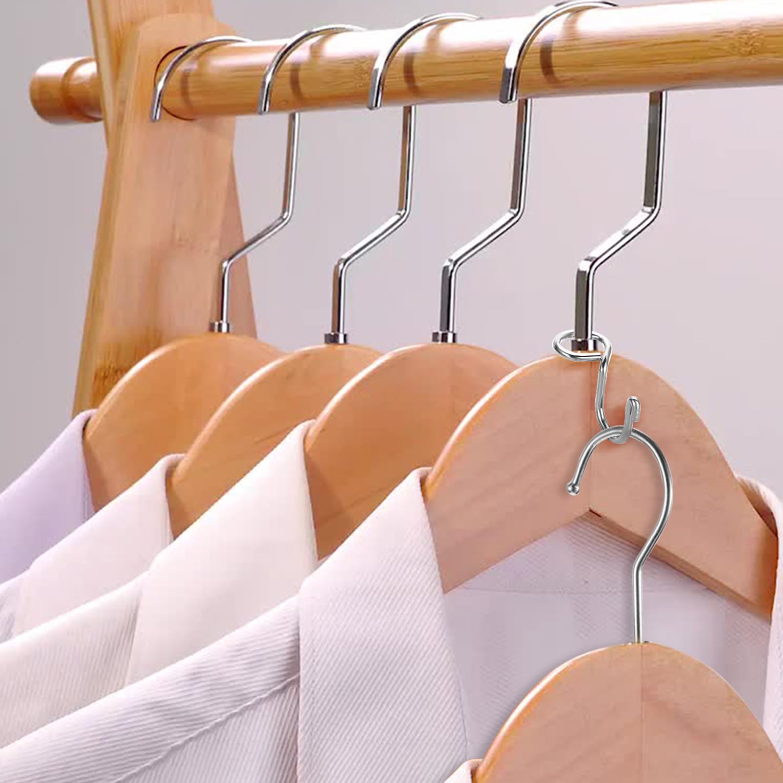 Sumnacon Hanger Hooks 30 Pcs Clothes Hanger Hooks Gold Metal Connector Hooks Mini Cascading Hanger Extender Hooks for Velvet Wooden Hangers Hat Bag Silver