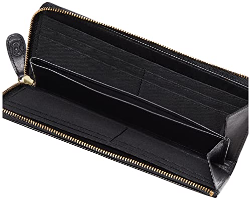 Sanrio Hello Kitty No.87062 Women's Wallet, Genuine Leather, Cowhide Leather, Long Wallet, Large Capacity, Thin, Long, Holds a Lot of Items, Ribbon Motif, L-Shaped Zipper, Long Wallet, Black