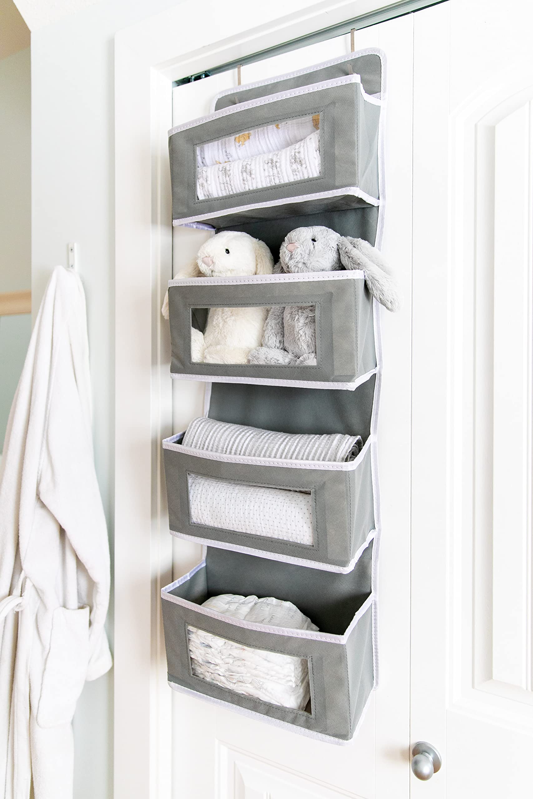 Cradle Essentials Over Door Hanging Organizer | Storage Caddy for Newborn and Baby Items, Stuffed Animals | Large Pockets with Clear Windows for Nursery, Mudroom, Bathroom, Laundry, Pantry, Closet