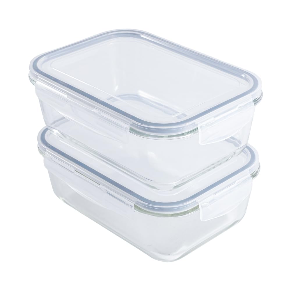 FOOD BOUTIQUE - 8 Cups Large Glass Container with Lid, Oven, Freezer and Microwave Safe, Clear Container