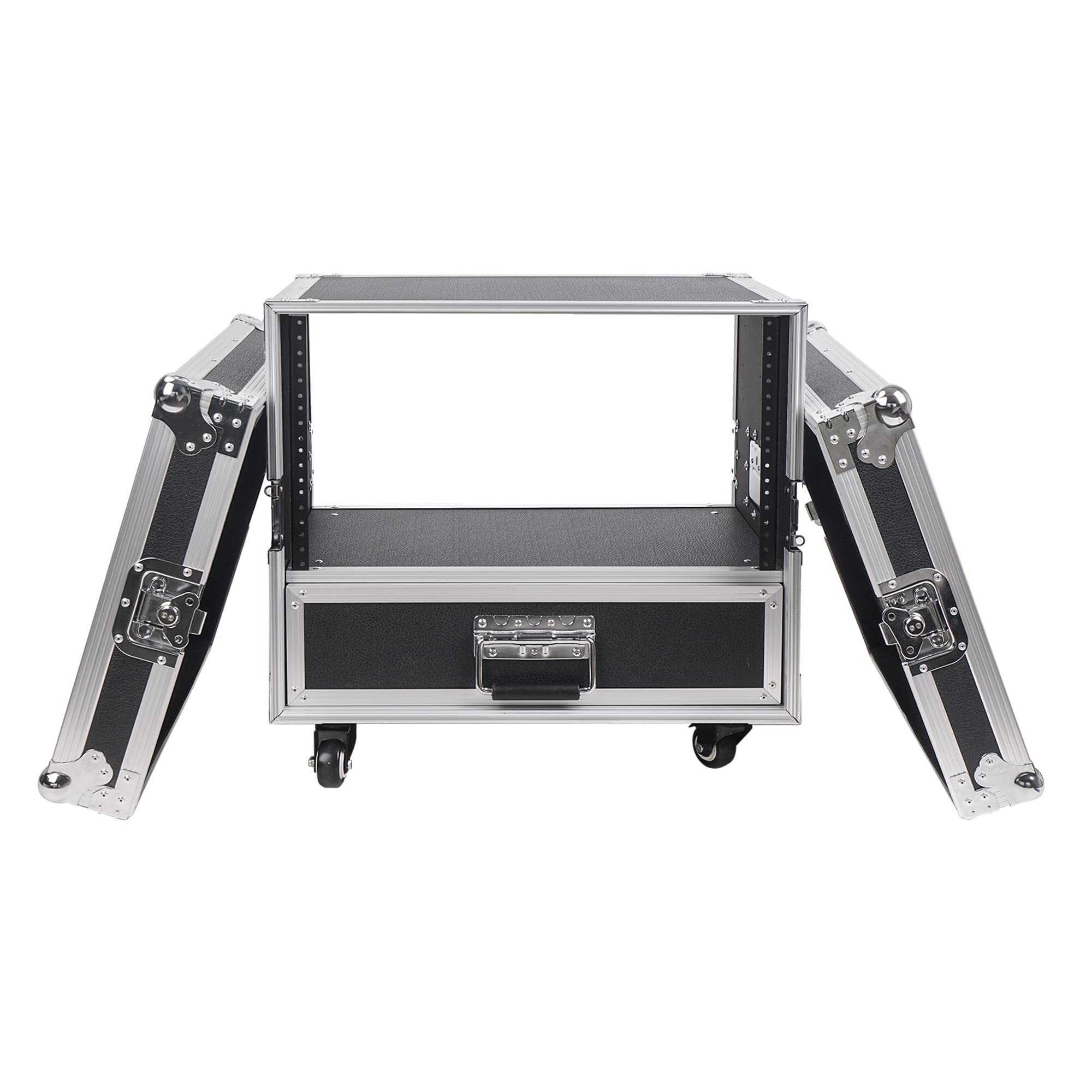 Sound Town 6U Rack Case with 2U Rack Drawer, Casters, for 19" Amps, Mixers, Microphone Receivers (STRC-6U2DR)