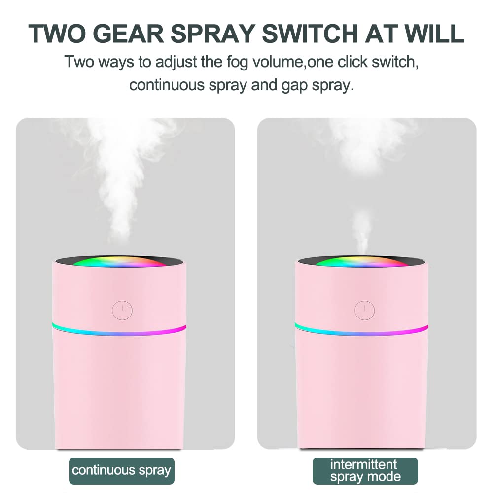 SPOLI Mini Humidifier for Bedroom,USB Portable Humidifier,320ml Water Tank,Suitable for Cars,Offices,Bedrooms, etc, 2 Mist Modes,Automatic Shut-Off,Nano Mist,Super Quiet. (Pink)