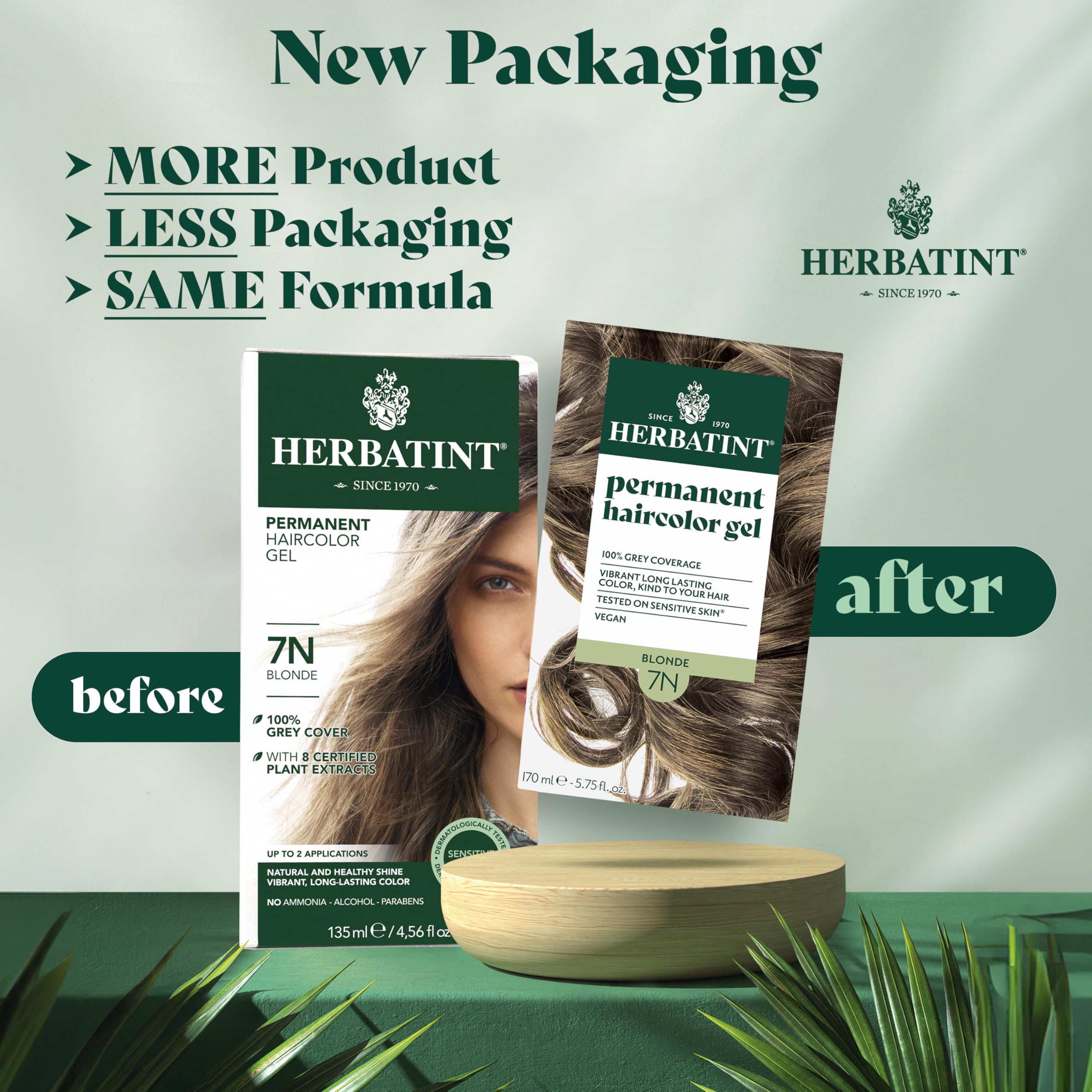 Herbatint Permanent Haircolor Gel, 7N Blonde, Alcohol Free, Vegan, 100% Grey Coverage - 4.56 oz