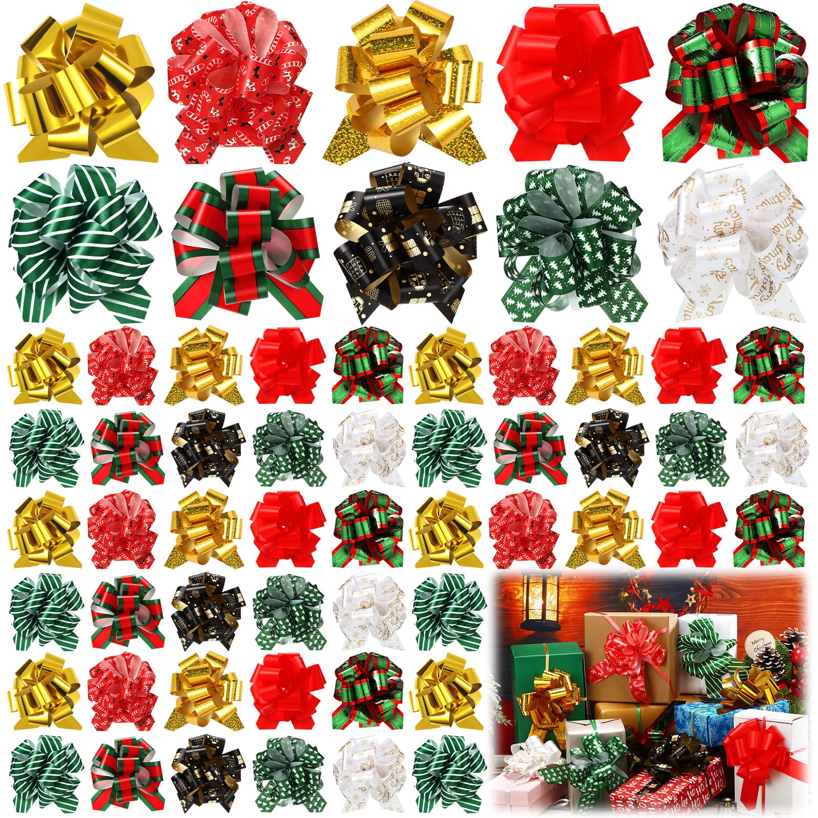 Tigeen 100 Pieces Christmas Wrap Pull Bows 5 Inch Gift Bows with Ribbon Wrapping Accessory Present Christmas Wrapping Bows for Holiday Baskets Box Decoration (Assorted Color)