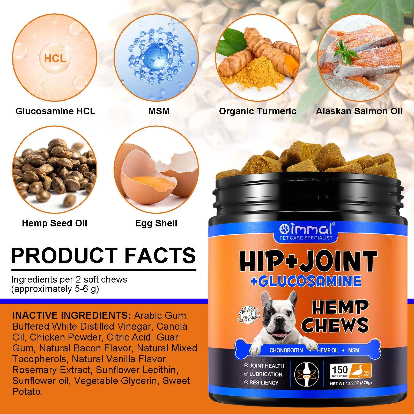 ZIXAOK Glucosamine for Dogs - Hip & Joint Supplement (150 Tablets, 13.2 oz) - Chews with Chondroitin, MSM & Hemp Oil for Arthritis Relief & Enhanced Mobility for All Breeds