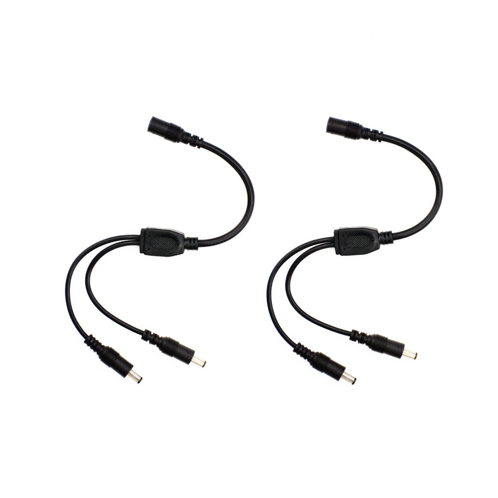 HUALAND 2 Pack Black 1 Female to 2 Male 5.5mm X 2.1mm CCTV DC Power Supply Splitter Cable