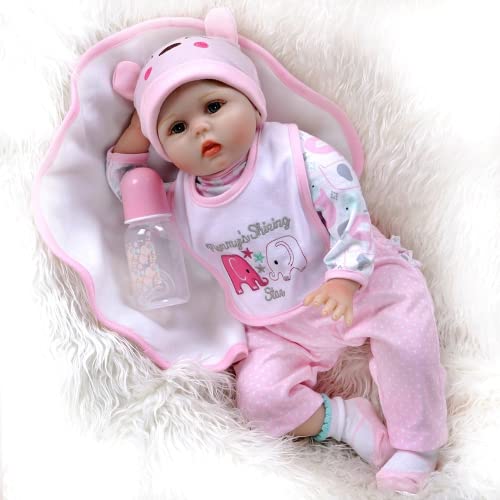 HFSMDM Baby Dolls Reborn Baby Doll 21 Inch Toddler Girl Lifelike Flexible Full Body Soft Real Touch Baby Doll Toy for Girls Newborn Baby Birthday Gift (Brown Eye Doll)