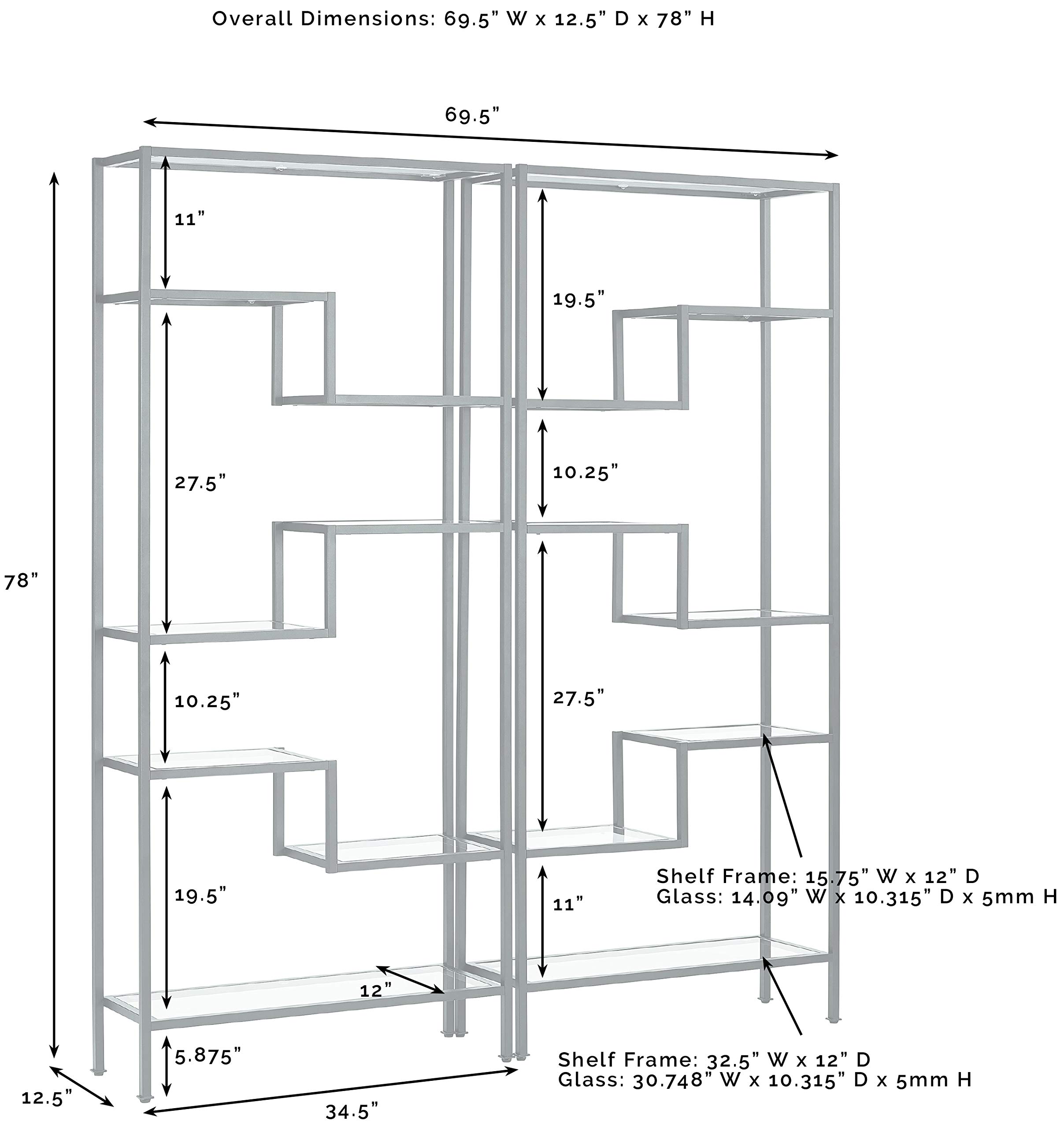 Crosley Furniture Sloane 2-Piece Bookshelf Set with Glass Shelves, Bookcase Storage, Matte Black