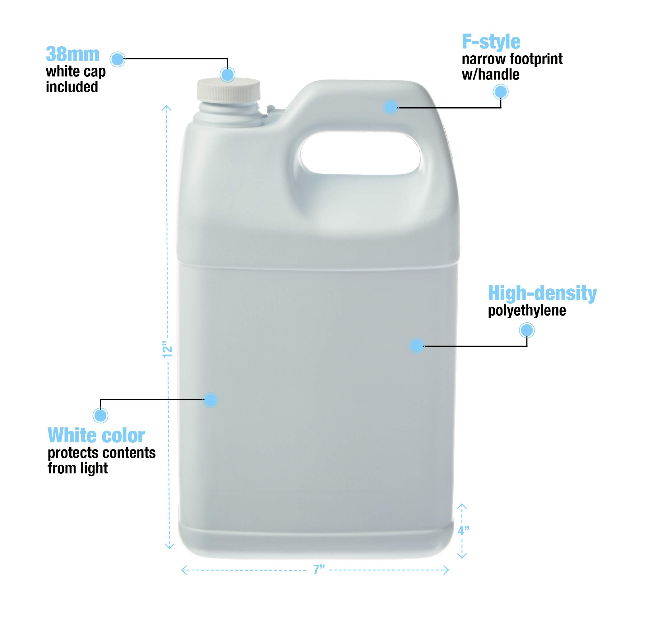 Hudson Exchange - 1006+1106-6 1 Gallon F-Style Plastic Jug with Cap, HDPE, White, 6 Pack