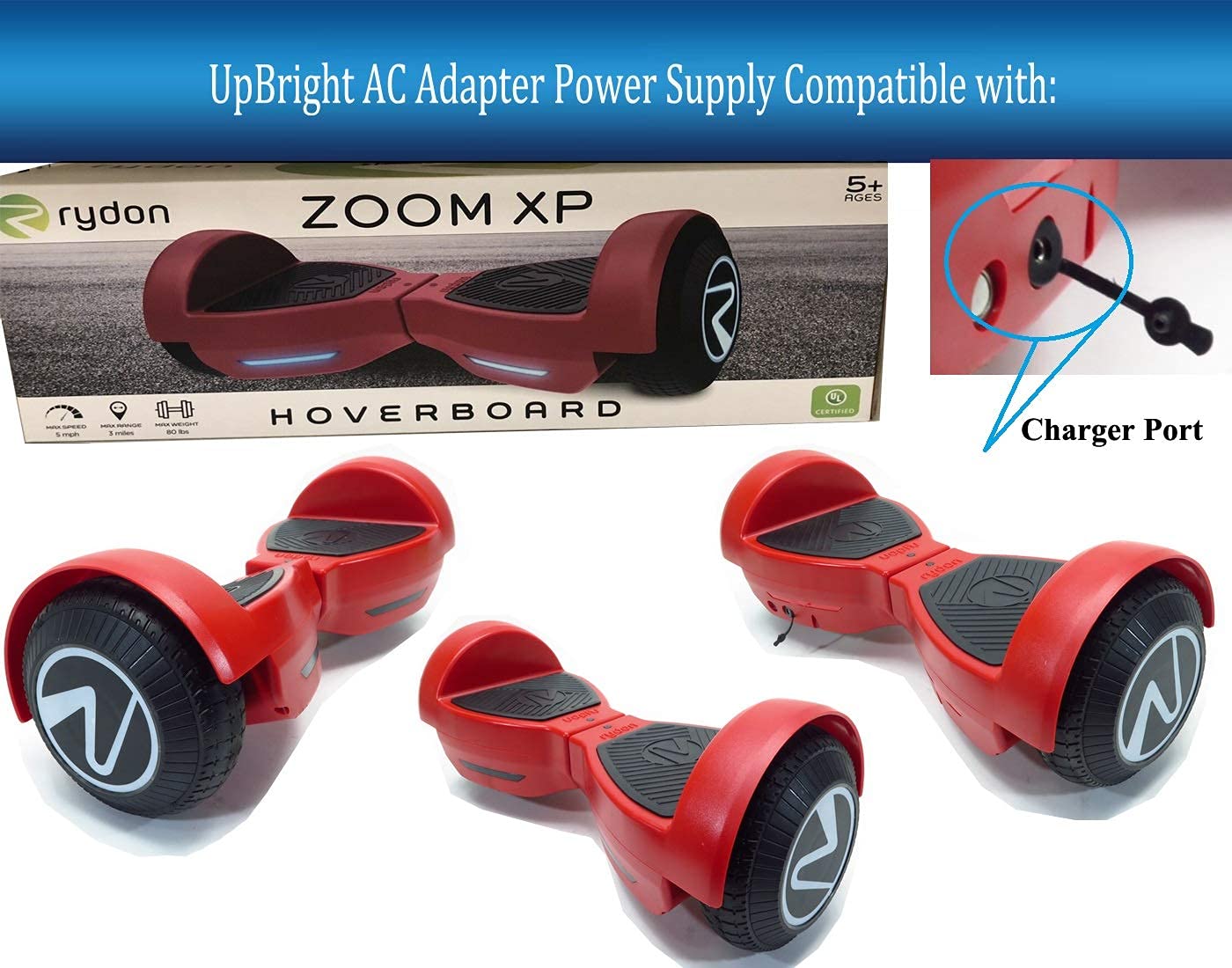 UpBright 25.2V AC/DC Adapter Compatible with Rydon Zoom XP RYD-ZOM 22.2V 2000mAh Li-ion Battery Hover Electric Scooter Board RYD-ZOM-RED RYDZOM 082-07-7721 FY0132520400 25.2VDC Power Supply Charger