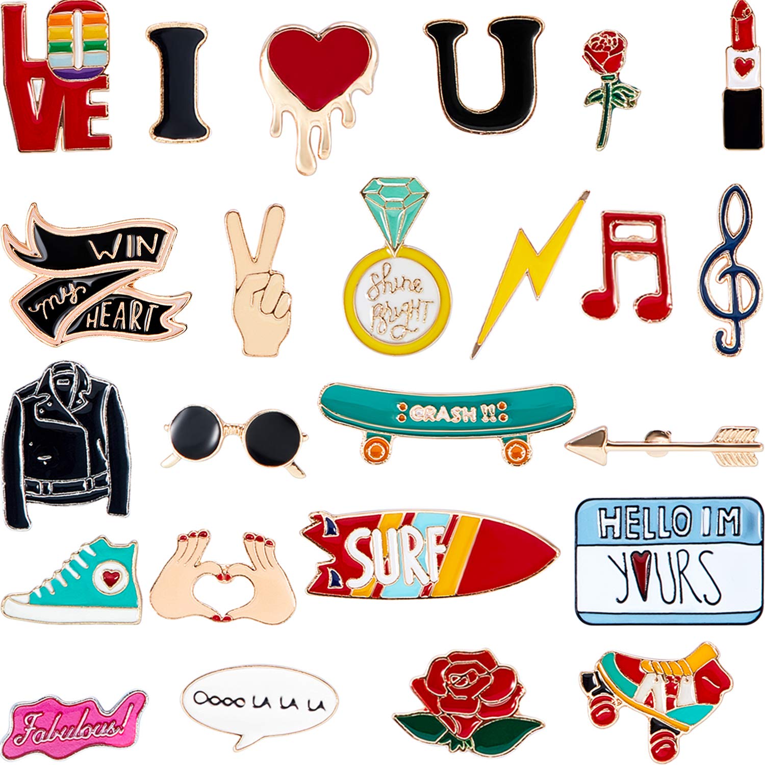 Hicarer 24 Pieces Cute Lapel Pin Set Cartoon Brooch Pin Badges Brooch Pins Clothing Bags Jackets Accessory for Valentine's Day