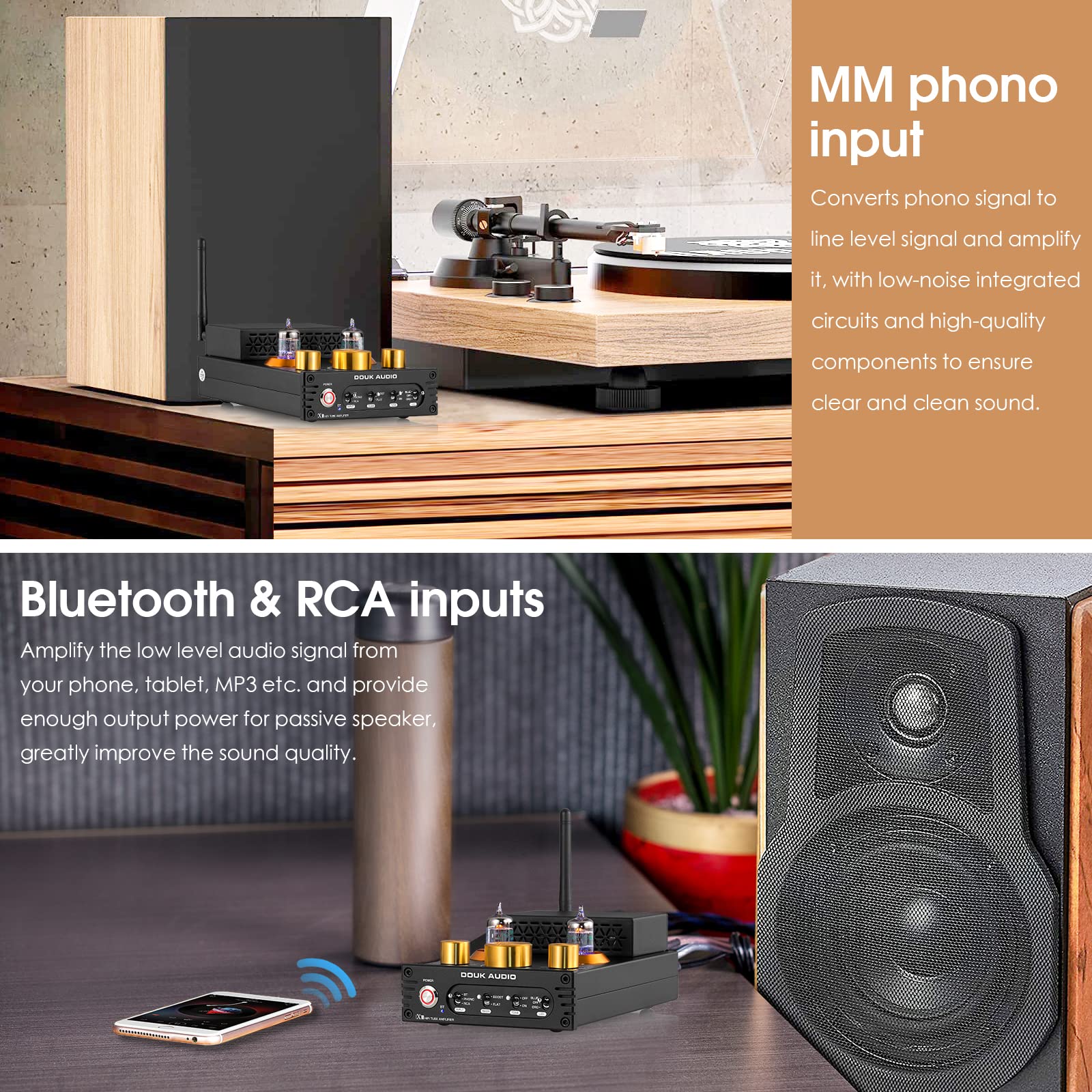 HiFi Stereo Bluetooth 5.0 Vacuum Tube Amplifier MM Phono Amp for Turntables 320W