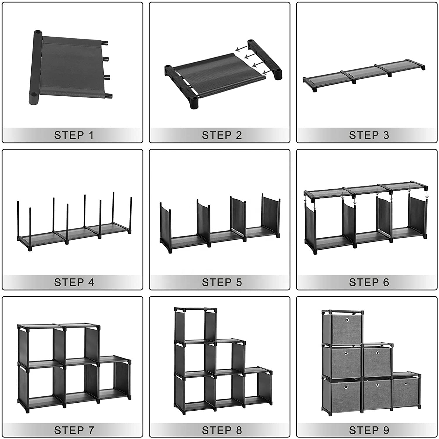 Cube Storage Organizer, 6 Cube Modular Shelves Storage Organizer, DIY Closet Storage Rack for Books Clothes Toys Shoes Arts(Black)-Wishwill