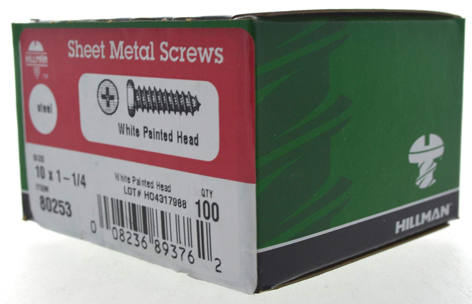 Hillman 80253 10-Inch x 1-1/4-Inch Pan Head Phillips Sheet Metal Screw, 100-Pack,White