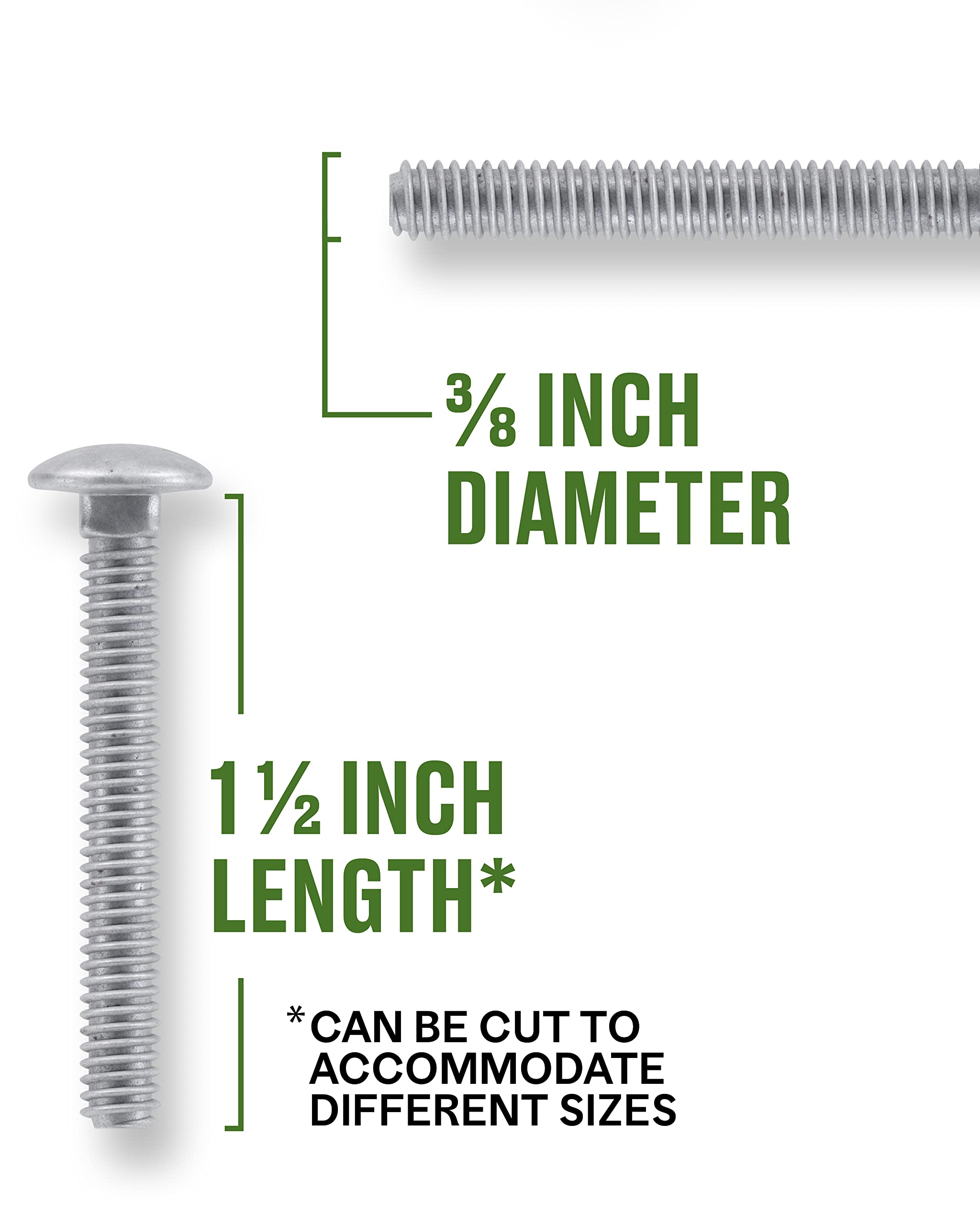 Hillman Group Galvanized Carriage Bolt 3/8” x 1-1/2”, 100 Count, Blunt Point, Alloy Steel, Self-Locking Round Head Fasteners, Wood and Metal, No Washer Needed, Rust-Resistant (812572)