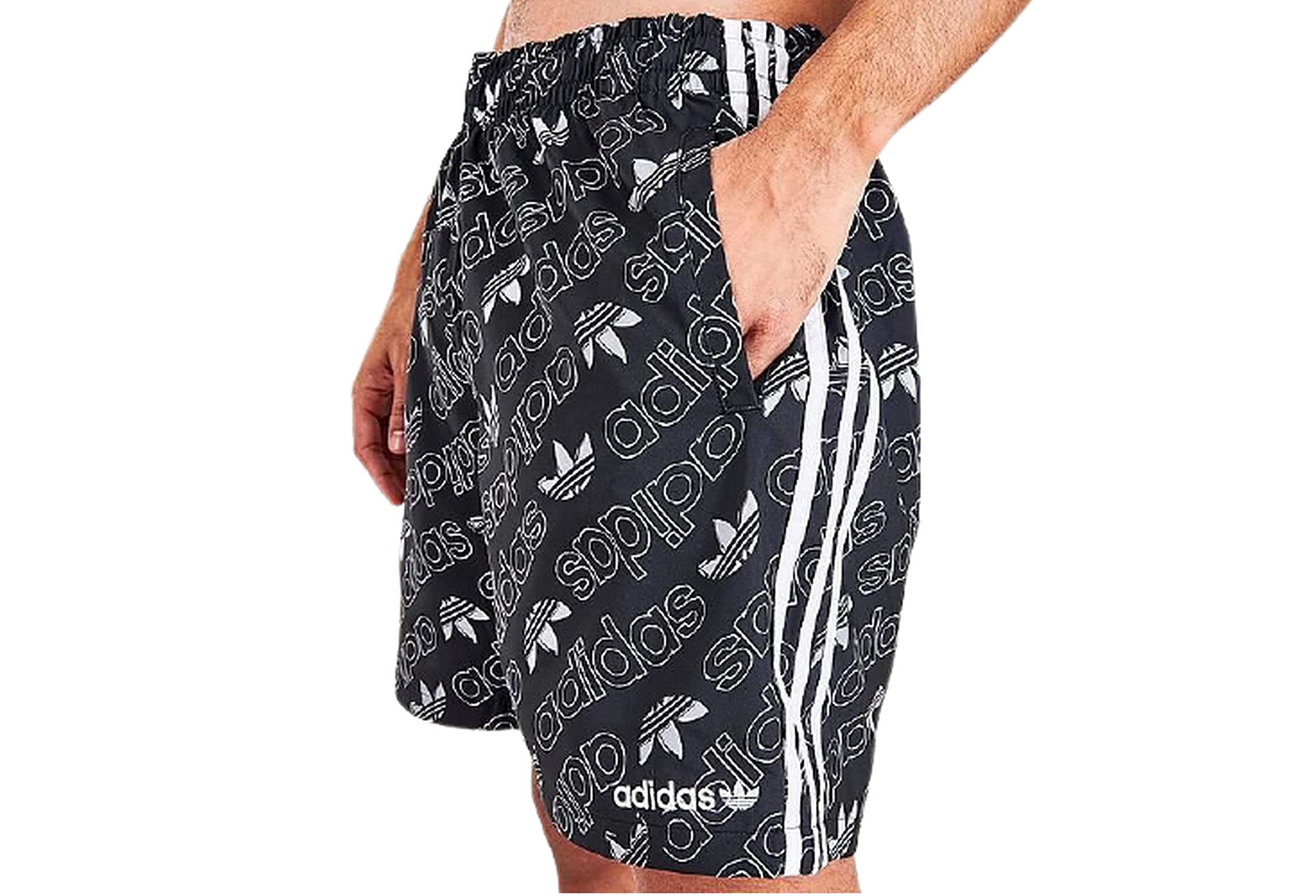 adidas Originals Mens Mono Allover Logo Print Swim Shorts (Large, Black/Black/White)