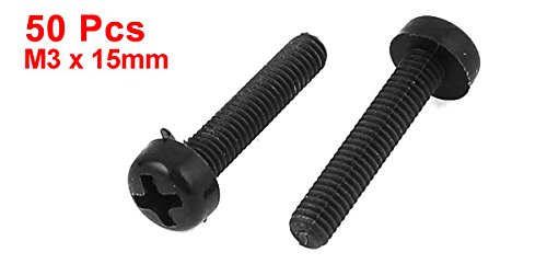 uxcell M3 x 15mm Nylon Phillips Cross Pan Head Machine Screws Black Pack of 50