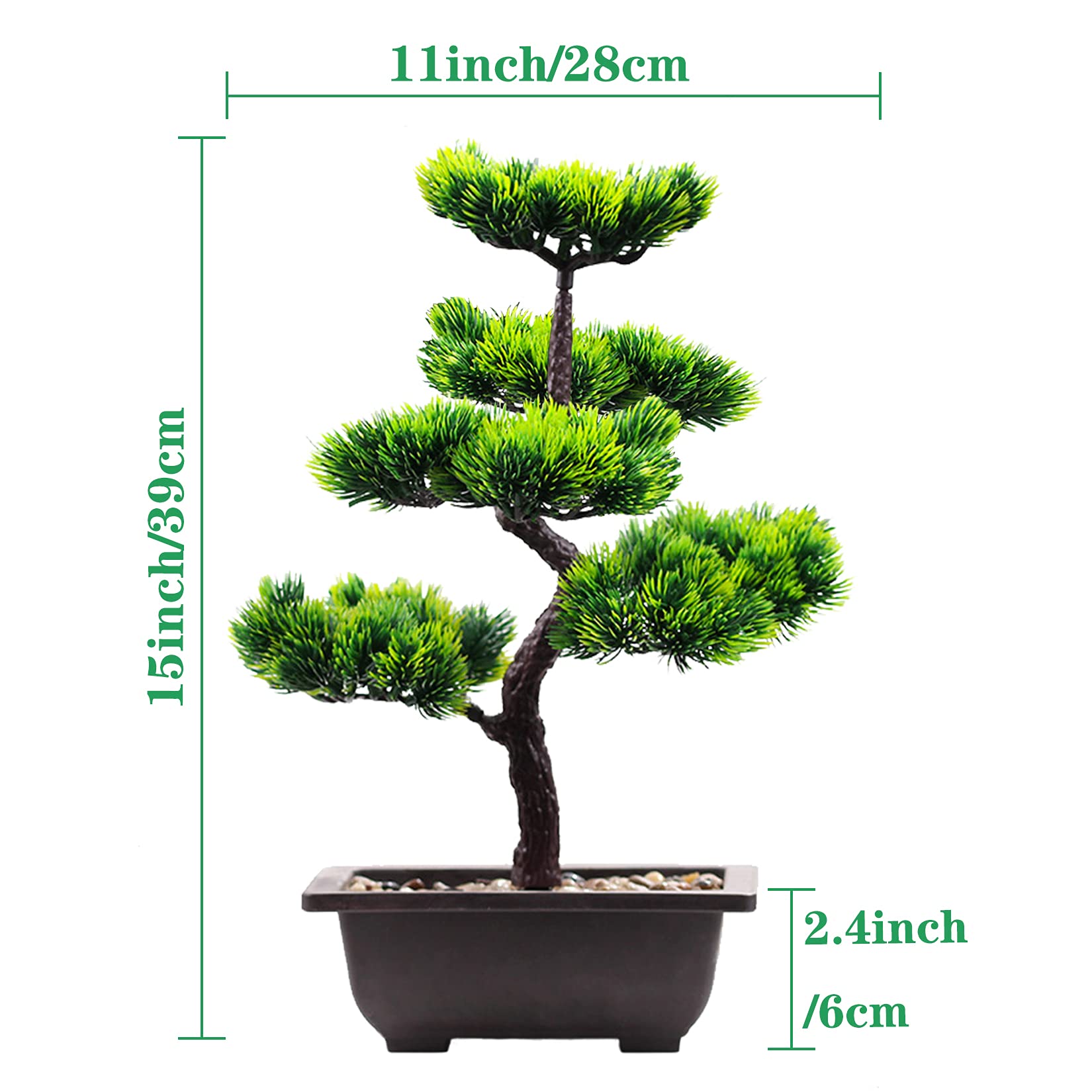 HinyoCo Artificial Large Plants Bonsai Pine Tree,Welcoming Pine Tree Potted Plant Ornament Plastic Simulation Fake Tree Bonsai Living Room Garden Office Shop Décor-11×15.5"