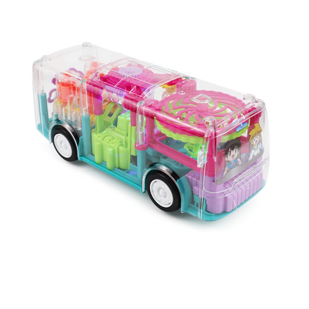 Miracland Transparent Mechanical Gear Bus, Transparent Gear Car Toy Concept Racer Toy Electronic Vehicle Toy Universal Wheel Car Toy STEM Car Toy with Lights and Music (Bus)