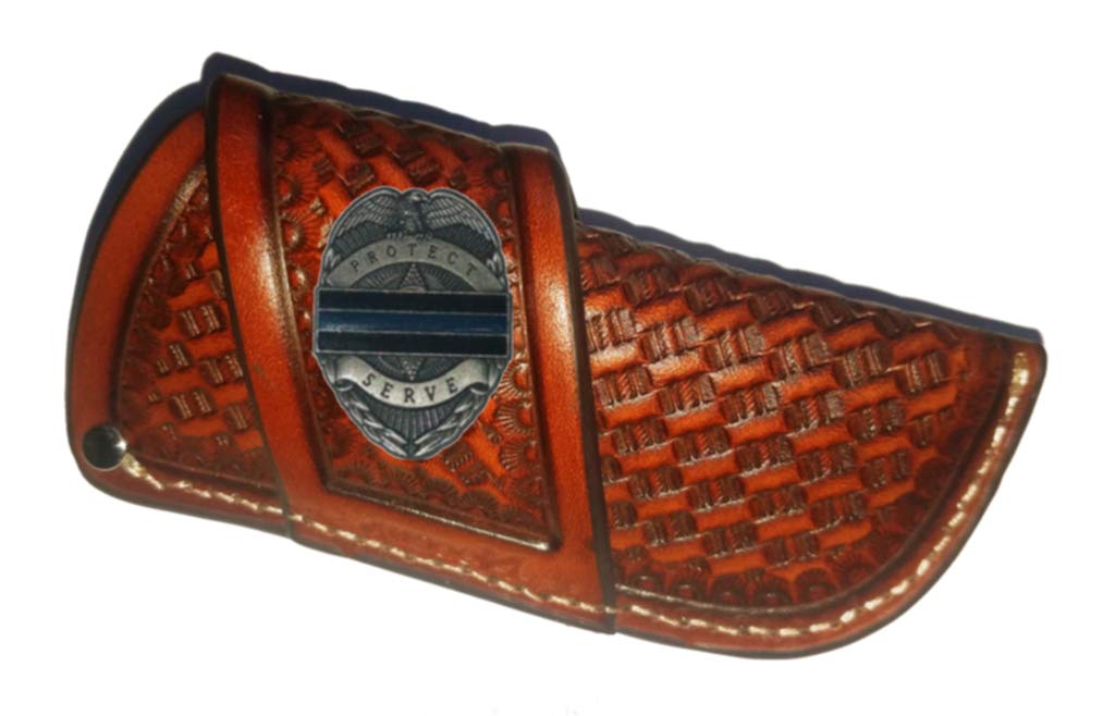 Custom Nocona Weave Back the Blue Side Draw Knife Sheath left side