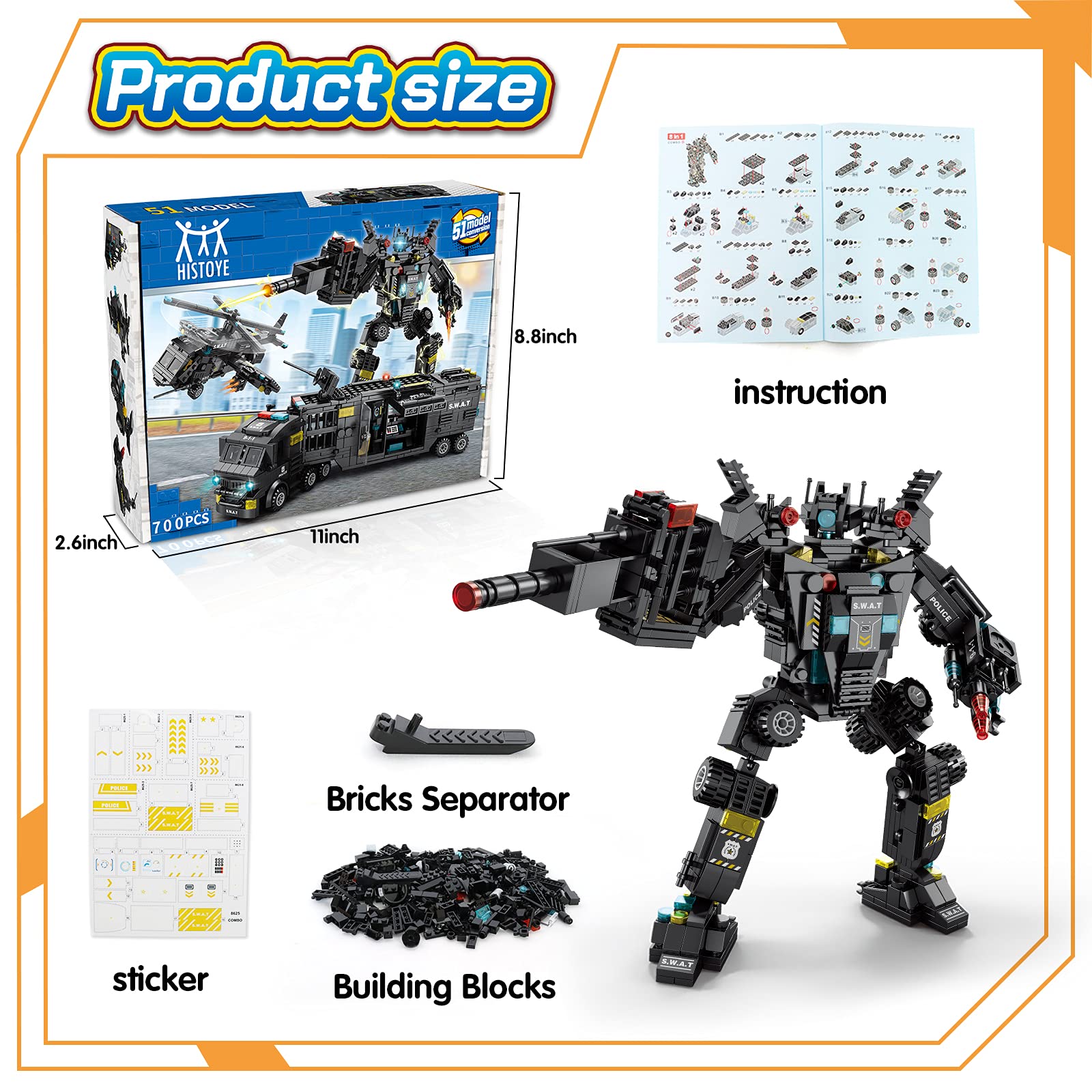 HISTOYE 35-in-1 832 PCS STEM Robot Building Kit for Kids 8-12 Erector Sets for Boys Age 8-12 Engineering Building Blocks STEM Projects Toys for 6 7 8 9 10 11 12+ Year Old Boys Girls