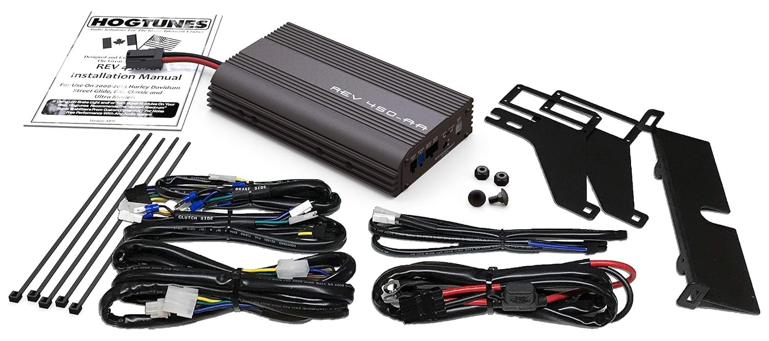 Hogtunes REV 450U KIT-AA with 200 Watts RMS 4 Channel Amplifier, 5.25" Front & 5.25" Rear Speakers (4 Pack), Fits 1998-2013 Harley-Davidson Motorcycles