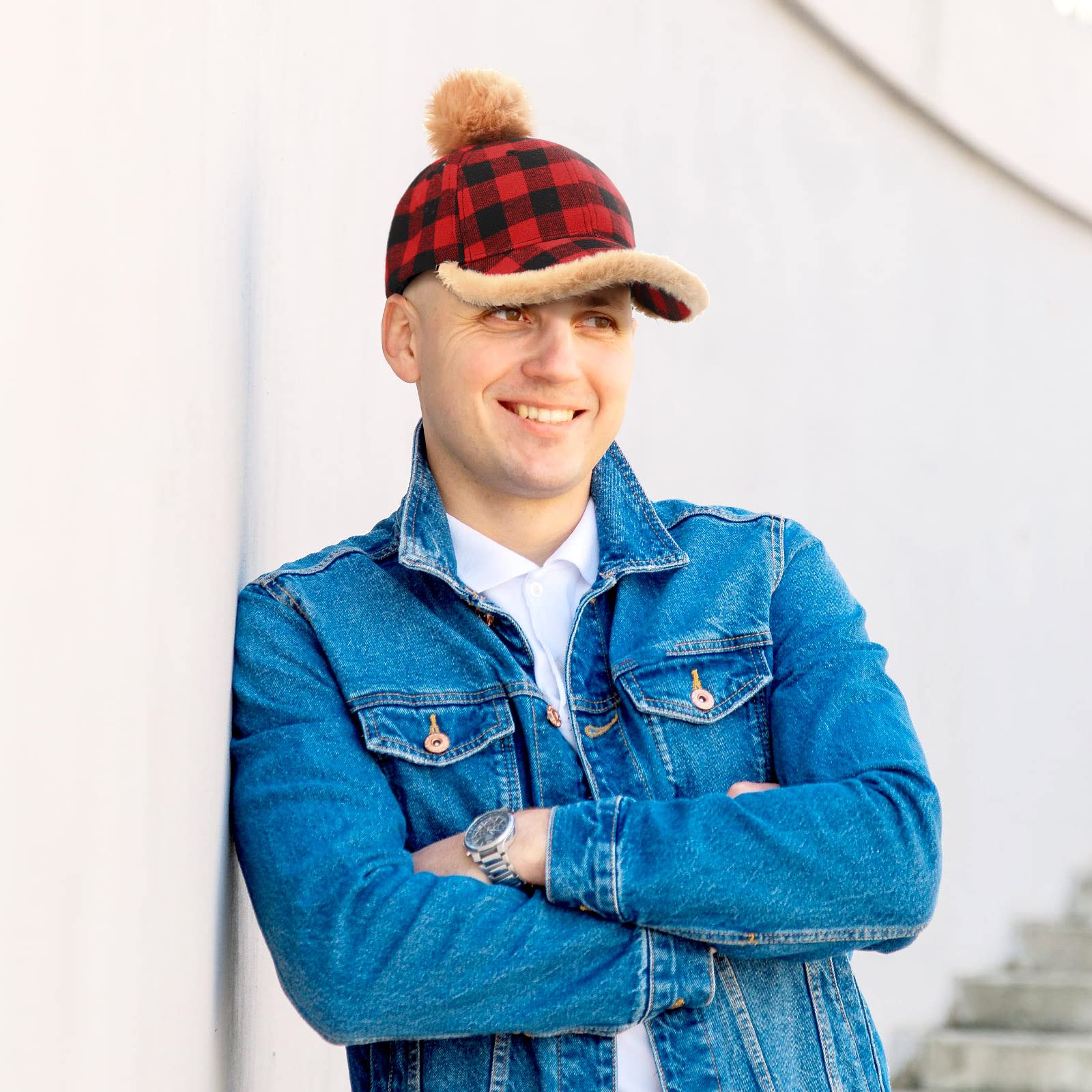 Adjustable Christmas Baseball Hat for Men Women Unisex Xmas Funny Checkered Baseball Cap Vintage Red Black Plaid Winter Hat