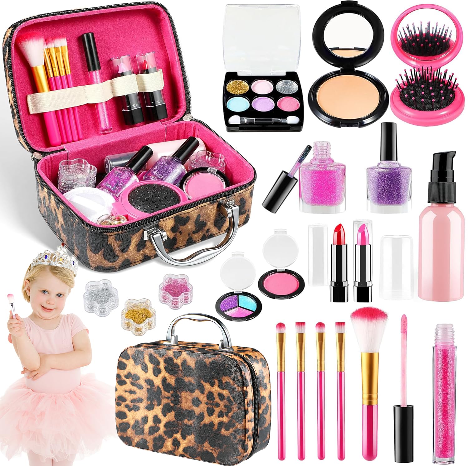 Kids Makeup Kit for Girls, Washable Makeup Set Toy, 23PCS Real Makeup Set, Safe & Non-Toxic Little Girls Makeup Kit Pretend Makeup for Kids Girls Toddlers Age 3 4 5 6 7 8 9 10 11 12 Year Old