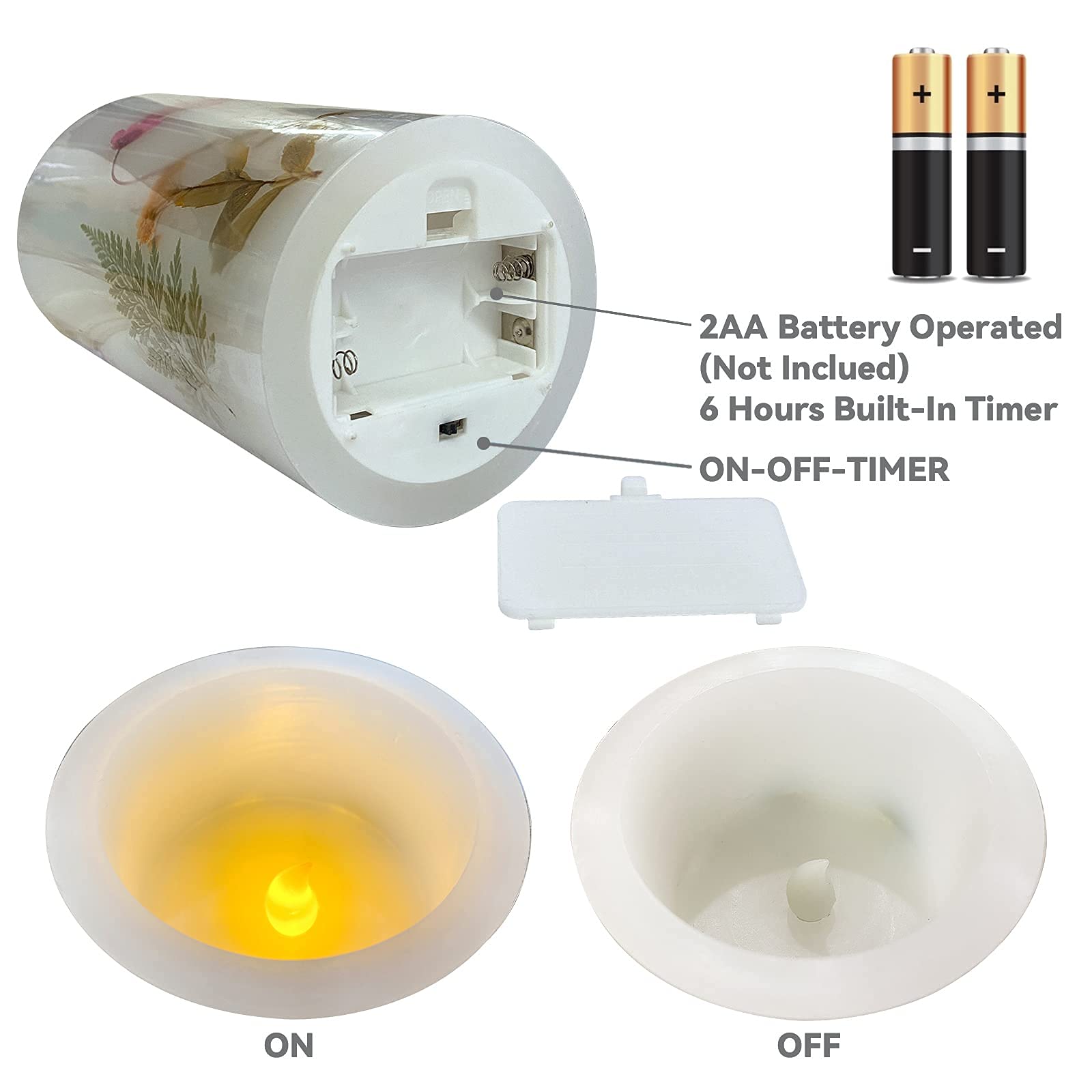 Holitown Flickering Candles, Flameless Candles D4 x H8, Blue Leaf Battery Candles Real Wax Pillar Candle with Timer for Summer Party,Home,Coverd Courtyard(4"x8")