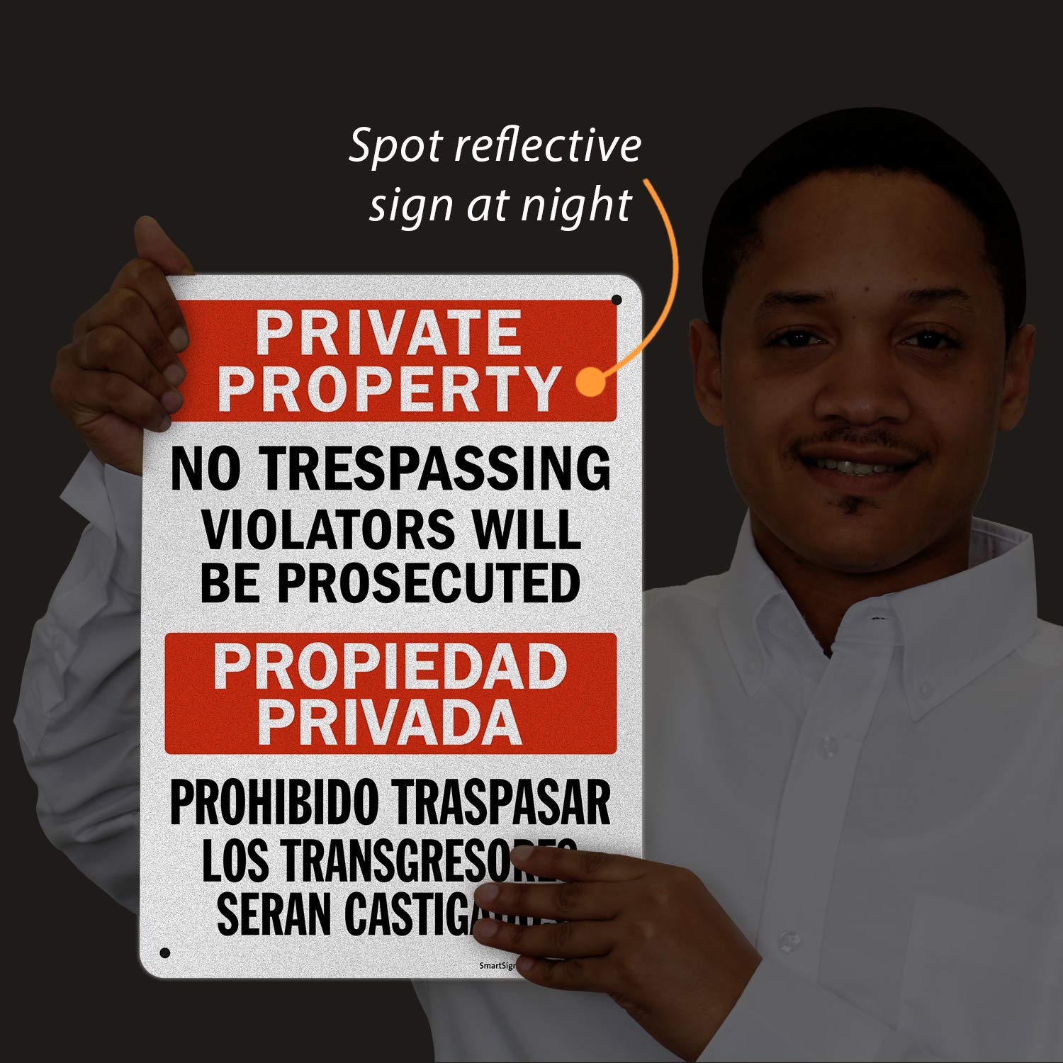 SmartSign 12" x 10" 'Private Property No Trespassing, Violators Will Be Prosecuted' LawnBoss Yard Sign with 3 ft Stake, 40 mil Laminated Aluminum, Red/Black/White, Set of 1, USA-Made
