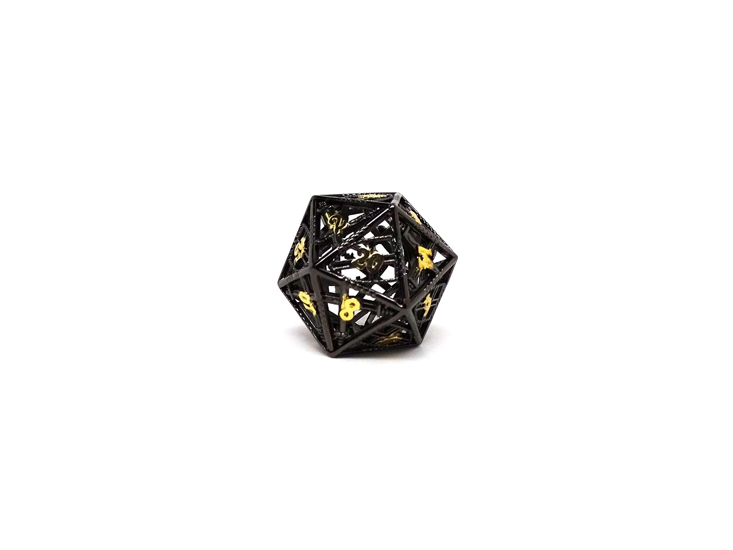 Hollow Dice of Devine Retribution - Metal Polyhedral Dice with Swords and Shields Design (Gun Metal D20)
