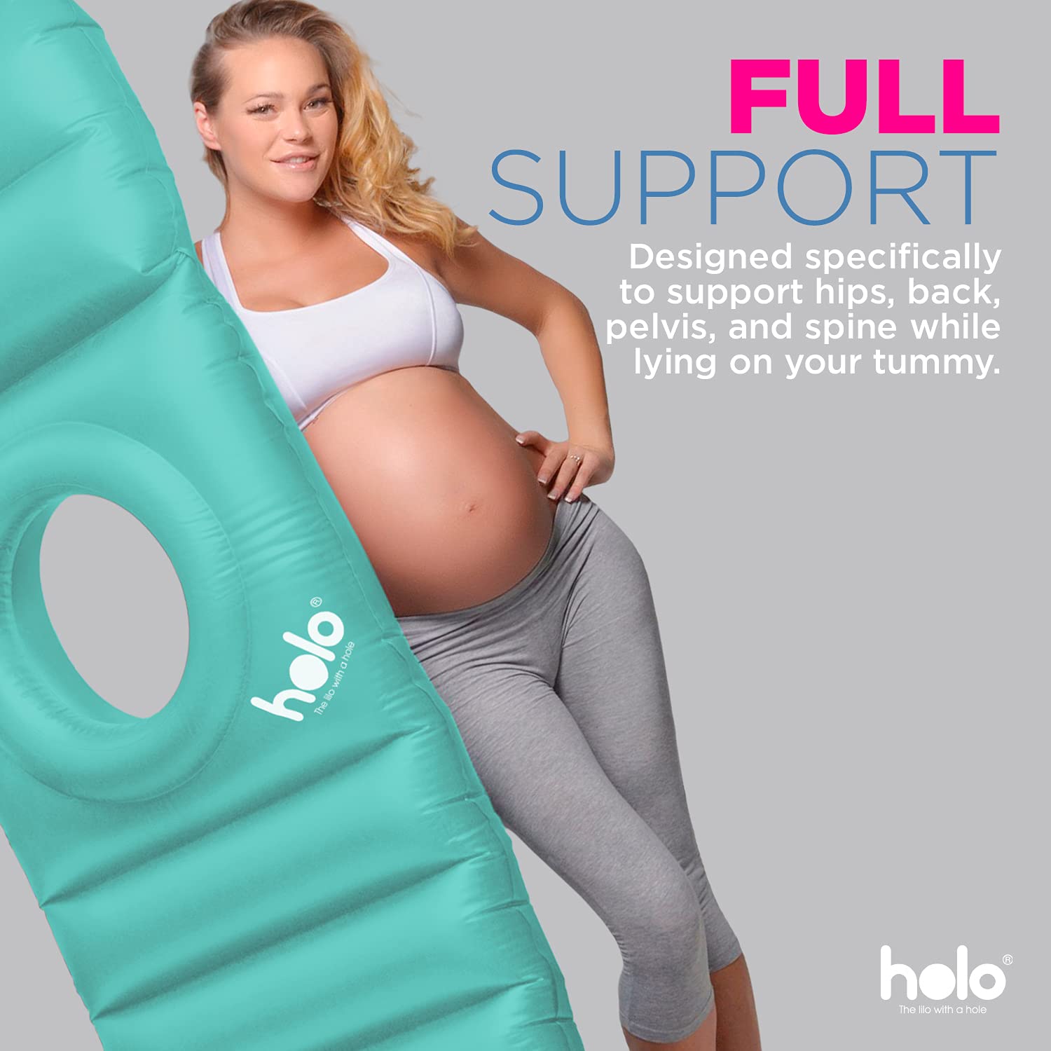 HOLO The Original Inflatable Pregnancy Pillow - Full Body Maternity Airbed/Float with Hole for Tummy - for Ultimate Sleeping Support & Comfort - Say Goodbye to Pregnancy Related Aches and Pains (Mint)