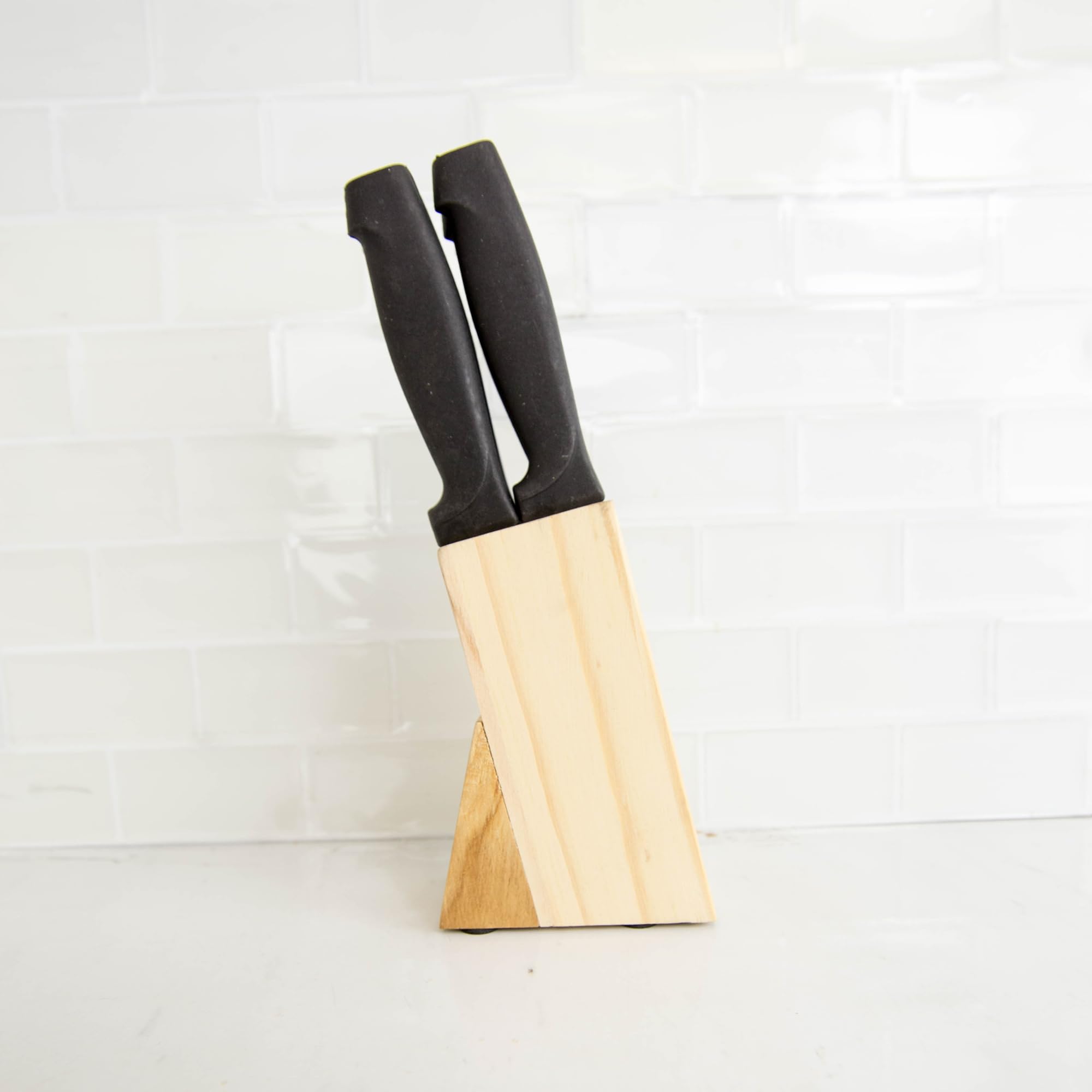 Home Basics 6 Piece Stainless Steel Knife Set with Wooden Block, Non Slip Handles, Black