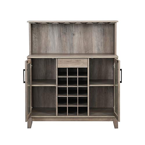 Home Source 44.5" Bar Cabinet with Wine Rack,Coffee Bar Table and Microwave Station Cabinet for Home,Sideboard Buffet Cabinet with Storage for Dining Room,Kitchen,Concrete (Grey wash)