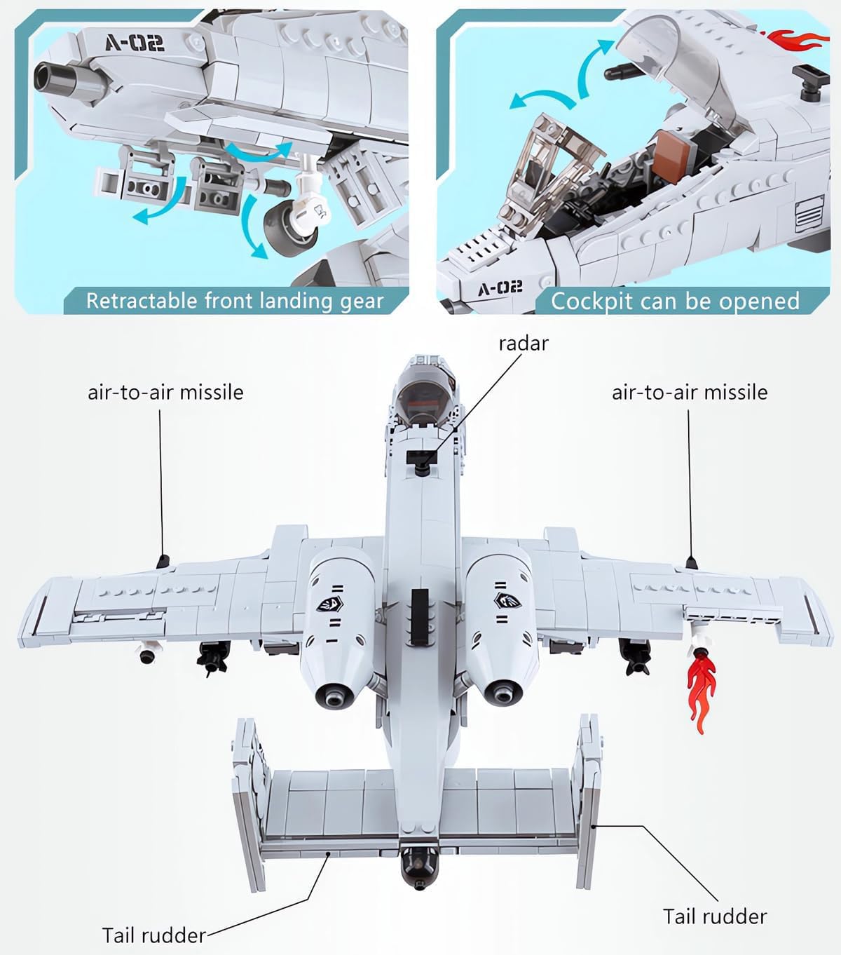 MEOA A10 Warthog Plane Building Toys 961PCS WW2 Fighter Jet Building Blocks Set Air Force Airplane Model Kits Bricks Toy Gifts for Teens and Adults