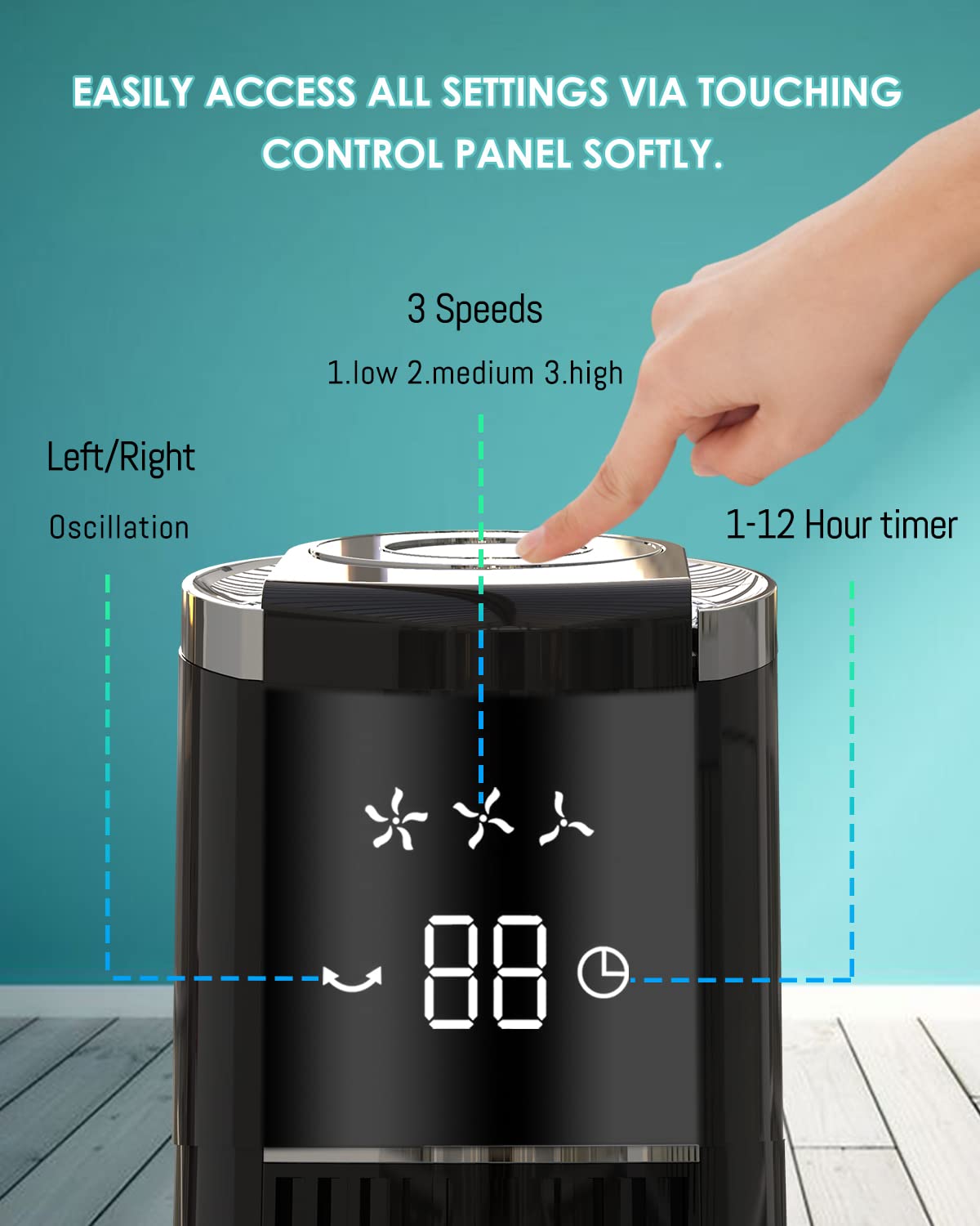 Portable Electric Oscillating Tower Fan with 12H Timer, LED Display and Remote Control 36‘’Quiet Bladeless Fan with 3 Modes for Bedroom, Living Rooms and Office use