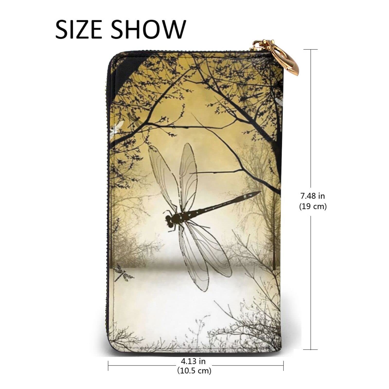 HOMETER Women'S Leather Wallet Dragonflies Coin Purse Travel Credit Card Holder Zipper Purse Cell Phone Handbag