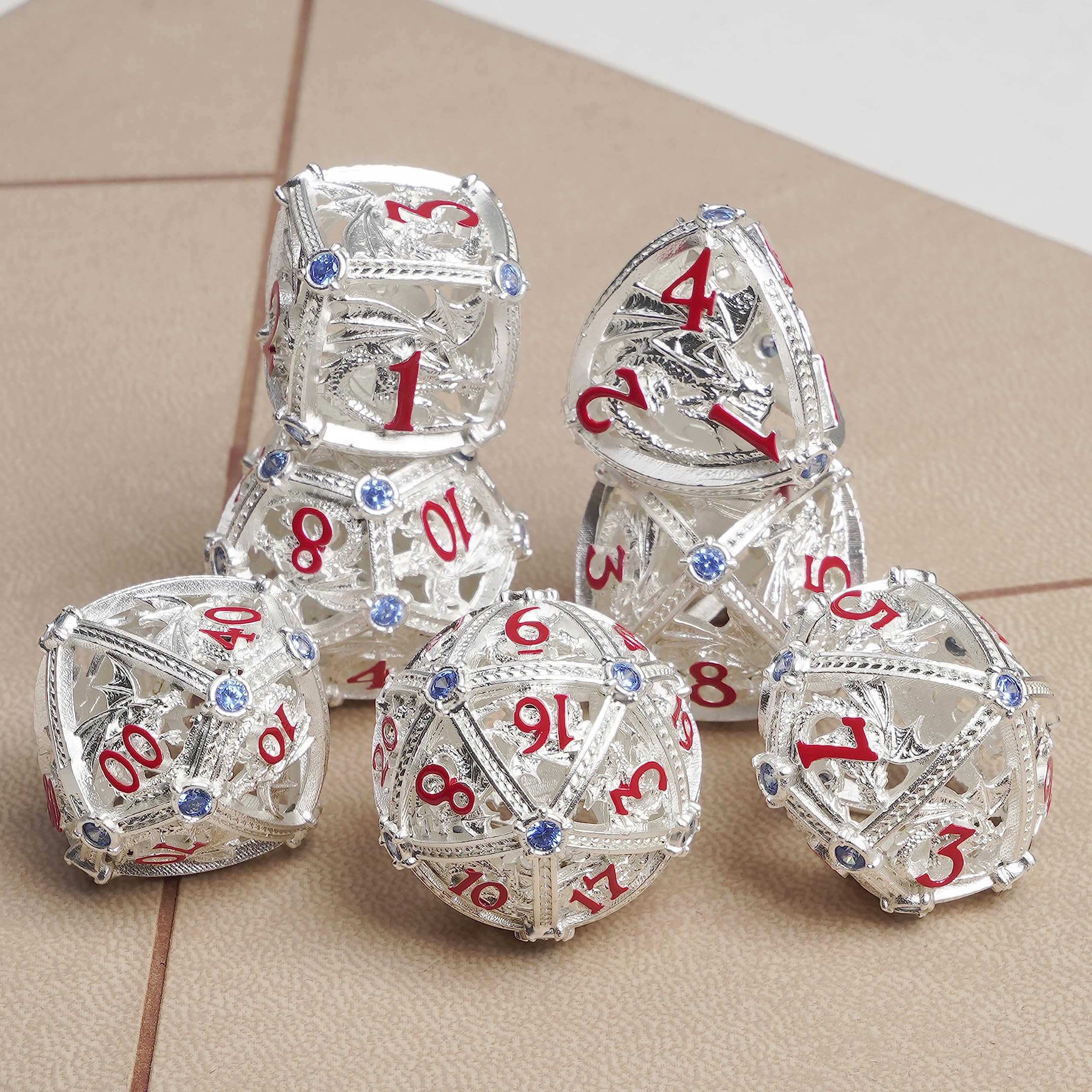 Metal Dice Set Hollow Polyhedral Skull Metal Dice Suitable 7Pcs Set for Dungeons and Dragons RPG MTG Table Games D&D Pathfinder Shadowrun and Math Teaching (Black Plus Gold)