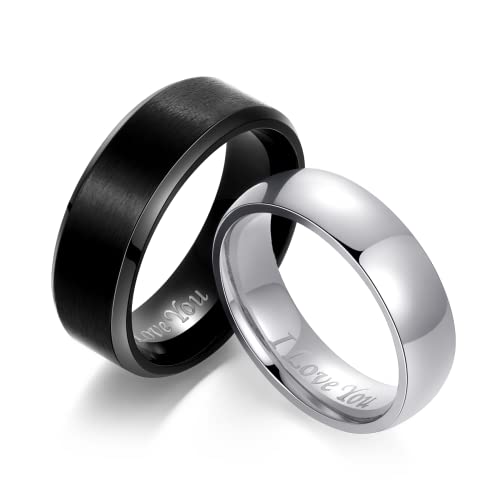 Adreamz Promise Ring for Her Couple Ring for Him and Her I Love You Silver Stainless Steel Wedding Band Engagement Ring 6