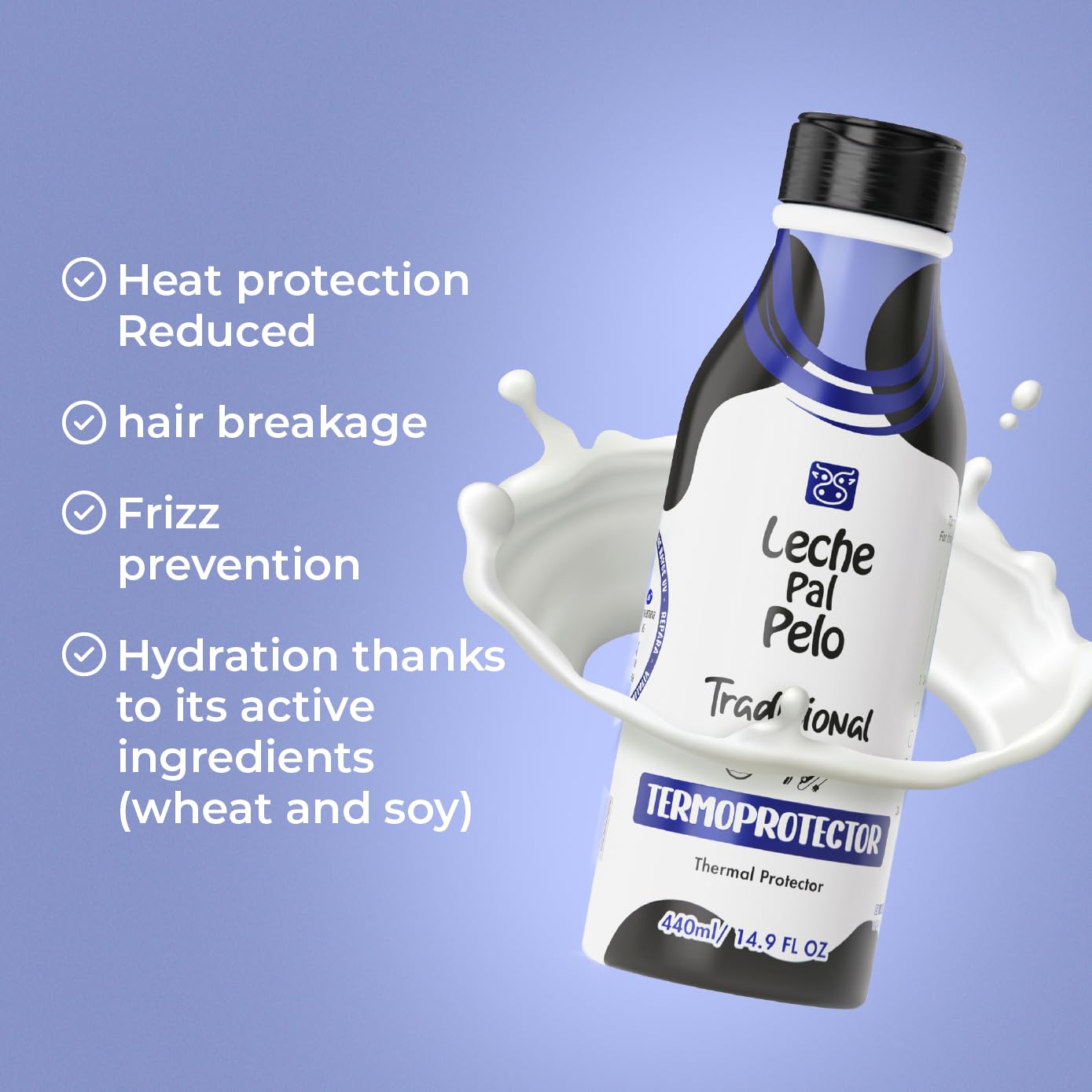 Leche Pal Pelo Hair Thermal Protectant Leave-in-Treatment with Natural Soy, Wheat and Aloe Vera, 14.9 oz.
