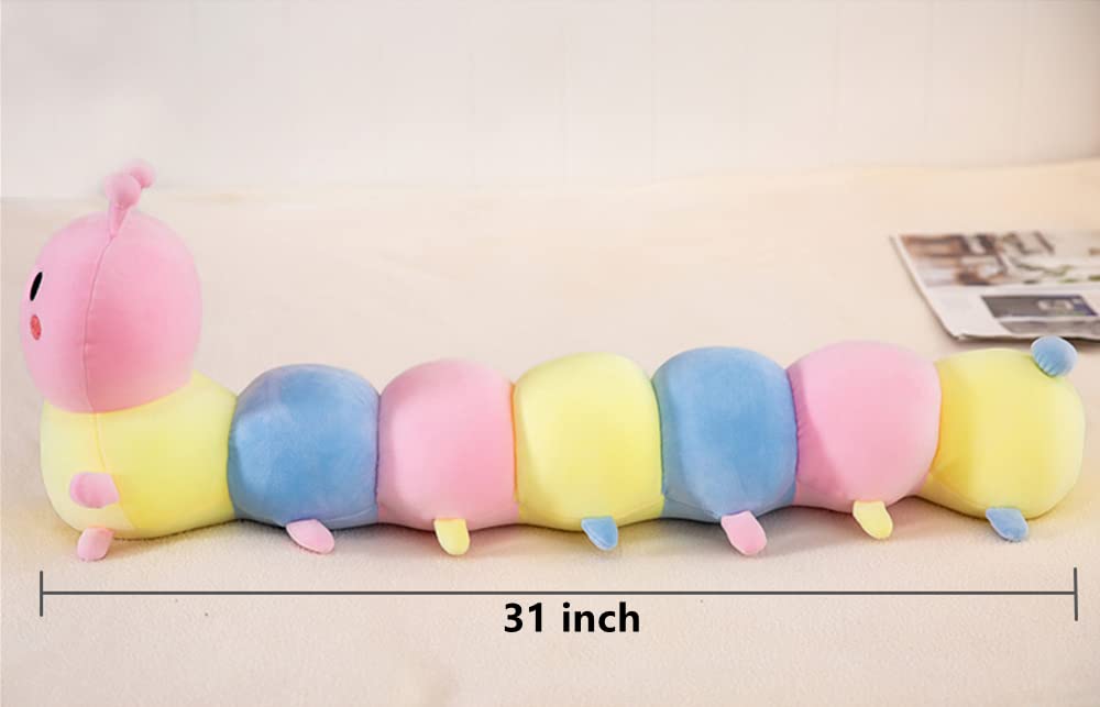 LEHU Caterpillar Stuffed Animal Long Plush Pillow,Cute Hugging Pillow Plush Soft Giant Stuffed Caterpillar,Teen Birthday (Pink,31 inches)