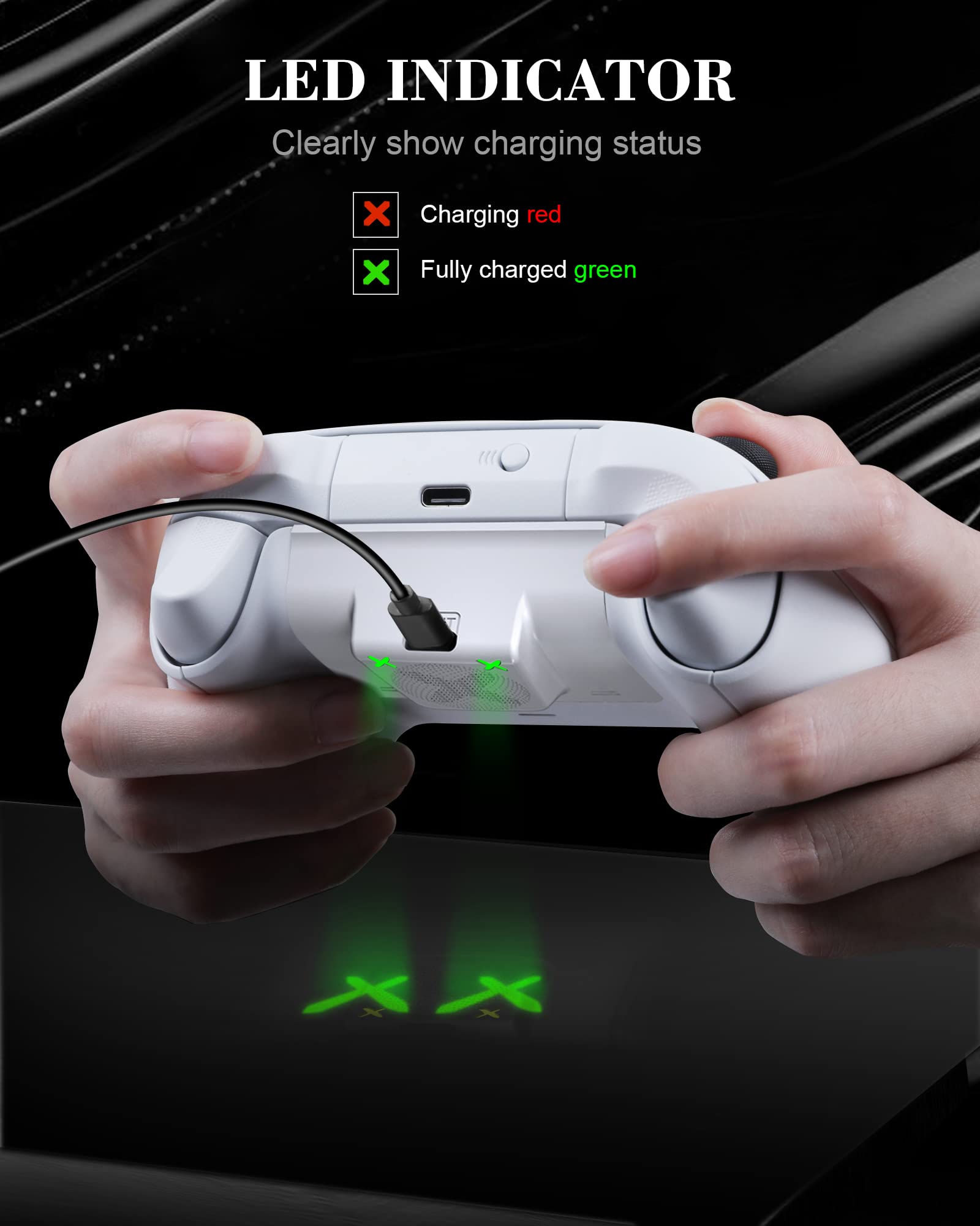 TAOZKAM Rechargeable Battery Pack for Xbox One/Xbox One S/Xbox One X/Xbox One Elite, 2600mAh Play and Charge Kit with 9.8FT USB Charging Cable and LED Indicator for Xbox Controller with Cover-White